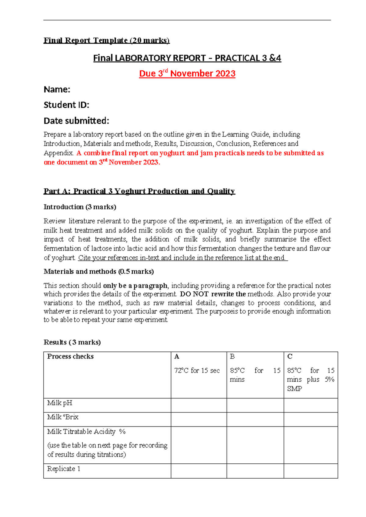 Final Report Template for Practical 3 & 4 - PROC 1005 & PROC 1007 - Studocu