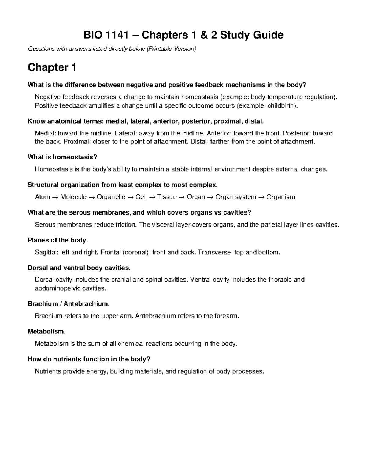 BIO 1141 Chapters 1-2 Study Guide Questions & Answers - Studocu