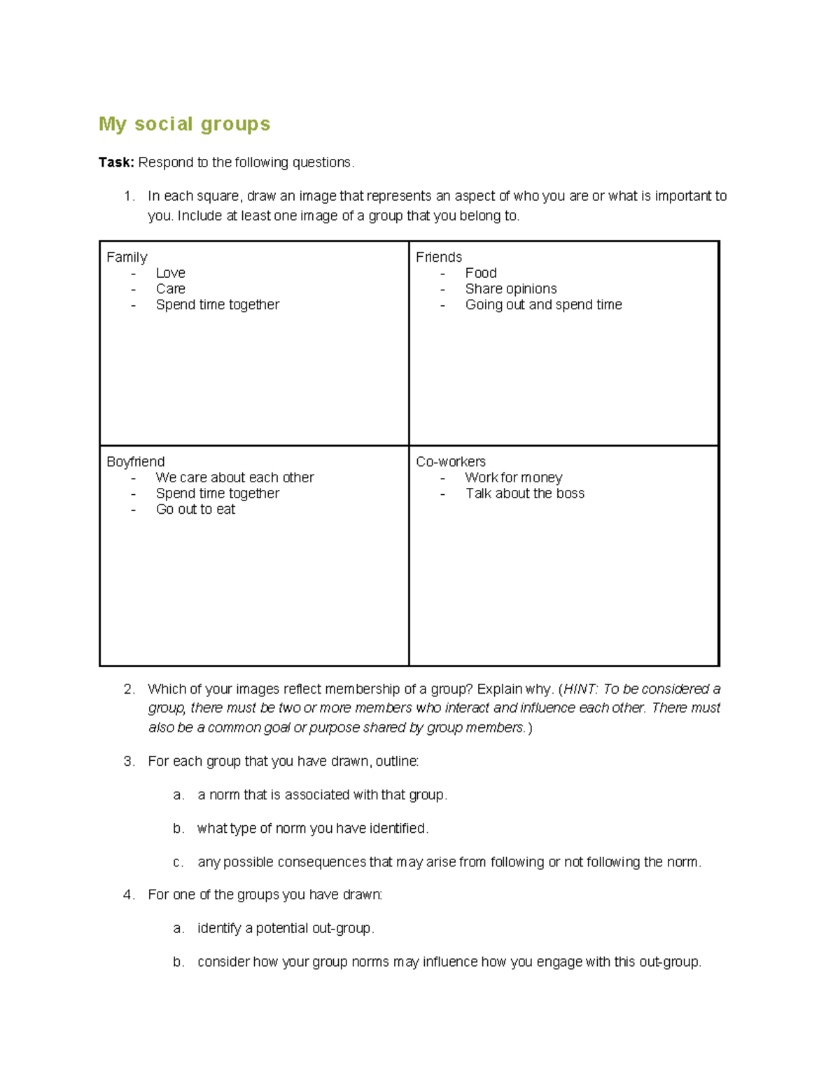 7A - My Social Groups: Revision of Key Concepts and Norms - Studocu