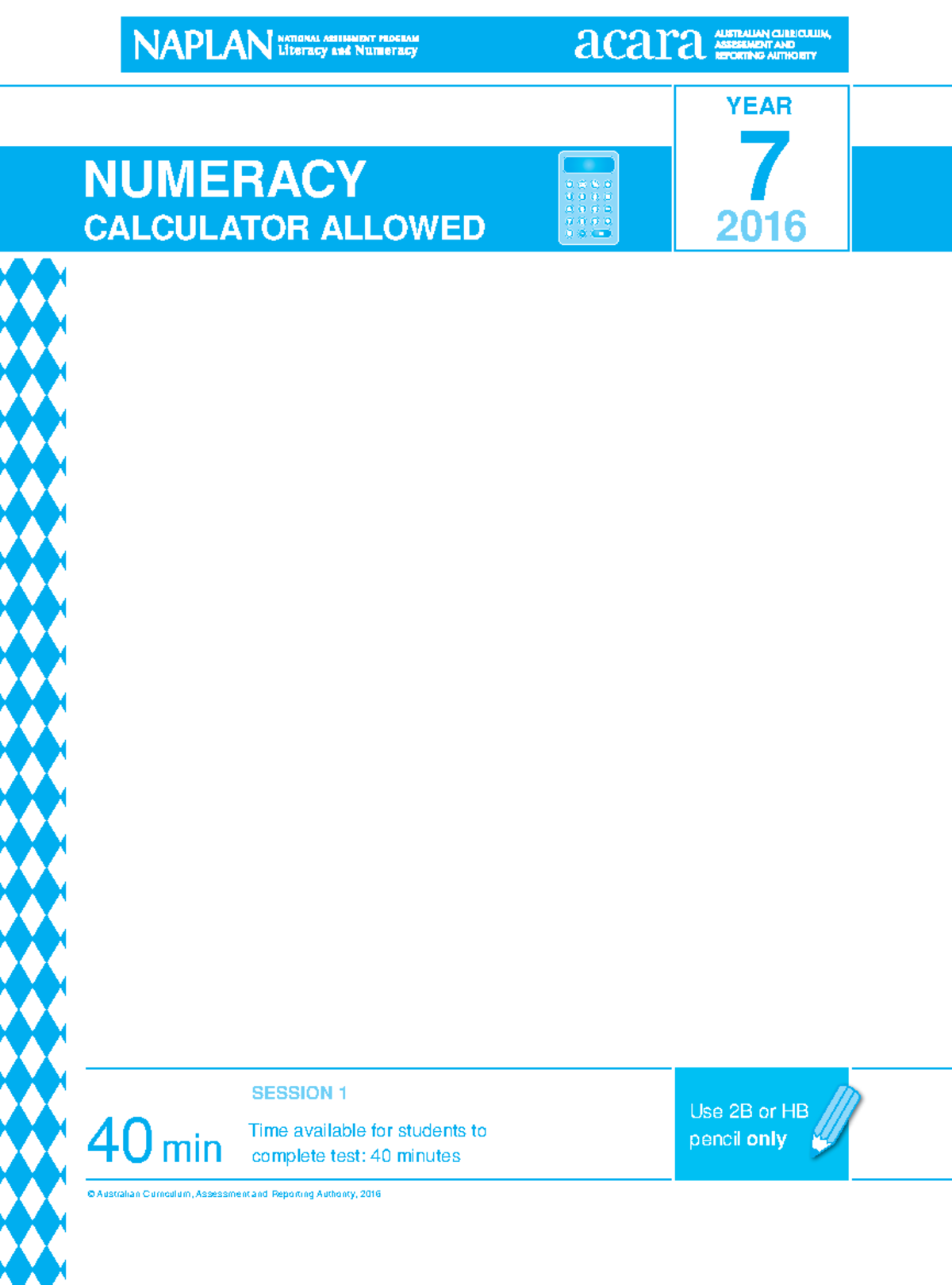 Year 7 Numeracy Final Test 2016 (NAPLAN) - Practice Questions - Studocu