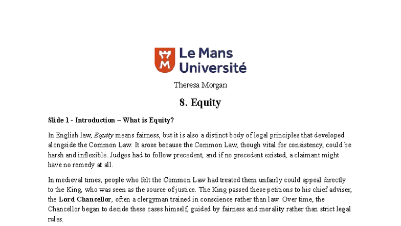 8. Equity: Understanding Fairness in English Law (ENG 101) - Studocu