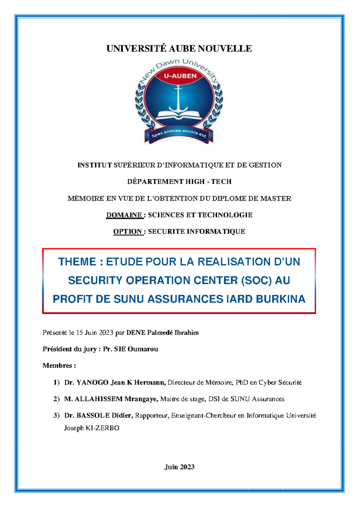 Memoire Master DENE: Etude pour la Mise en Place d'un SOC en 2023 - Studocu