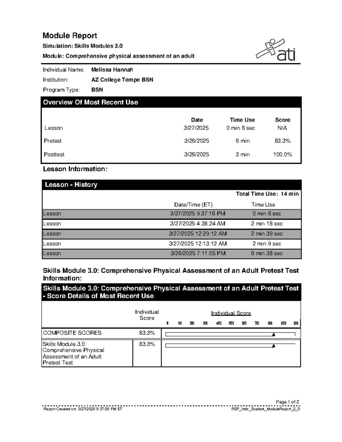 BSN Module Report: Comprehensive Physical Assessment of an Adult - Studocu