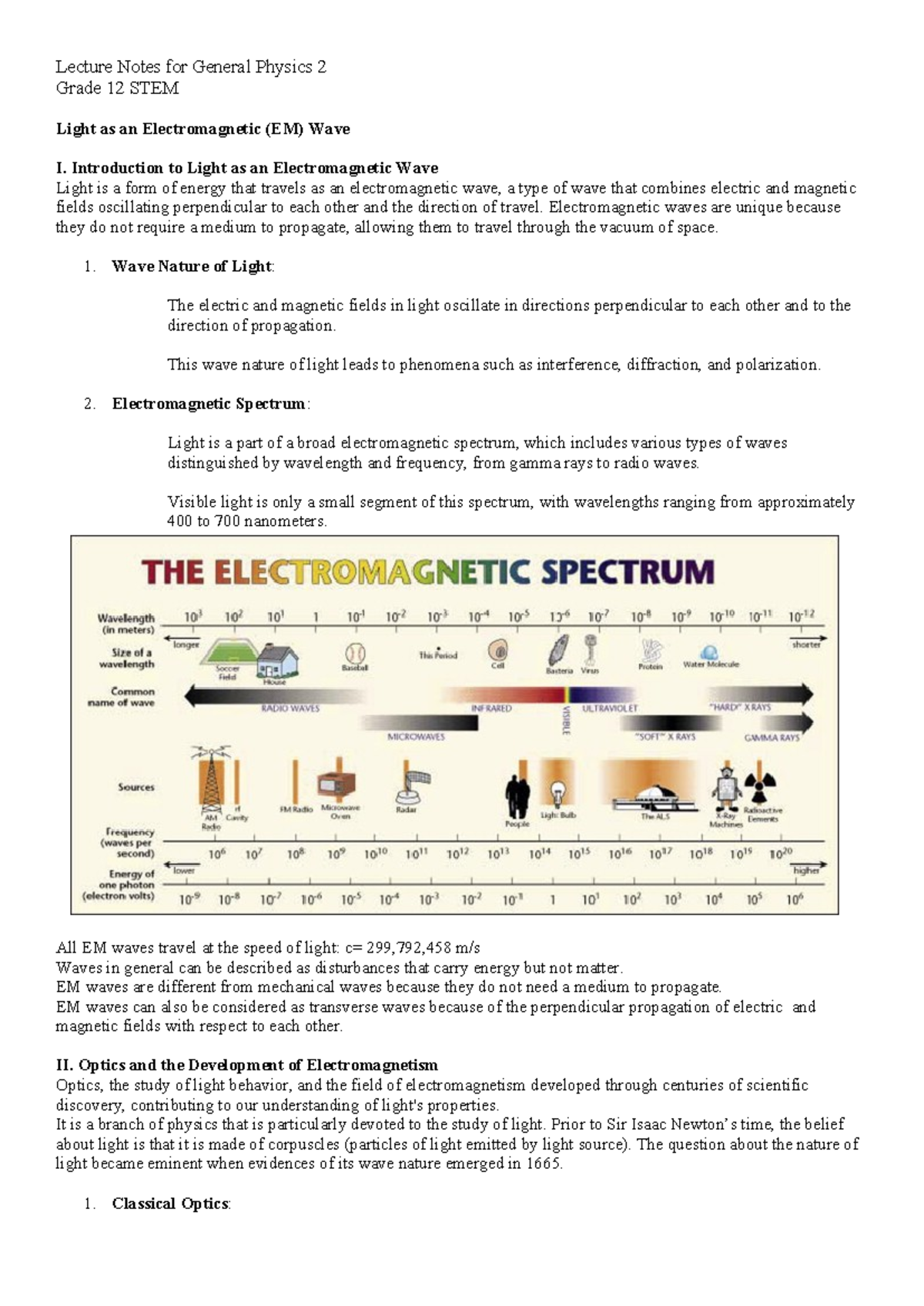Lecture Notes: Light as an EM Wave (Grade 12 STEM) - Studocu