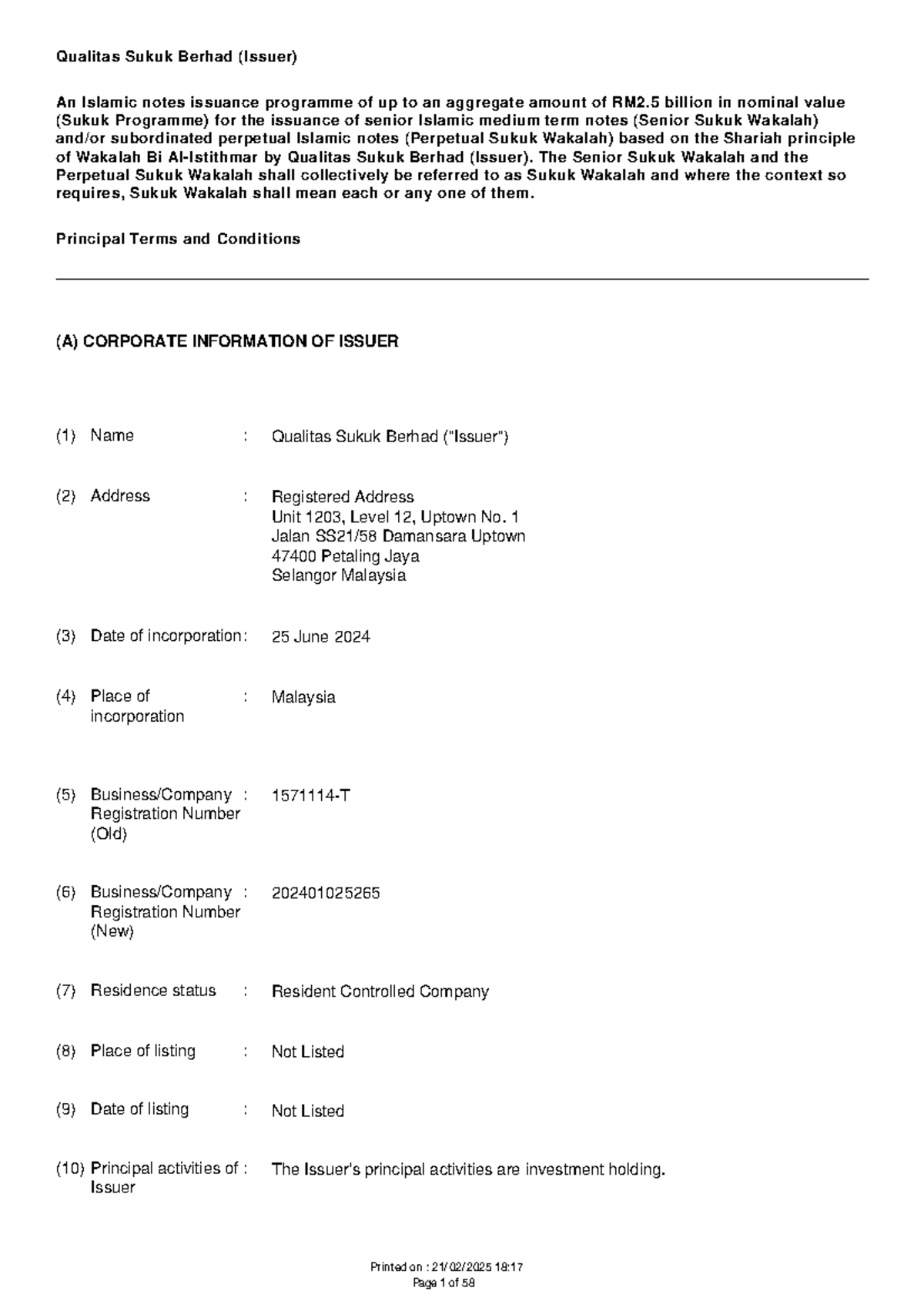 Qualitas Sukuk Berhad: Principal Terms & Conditions of Sukuk Programme ...