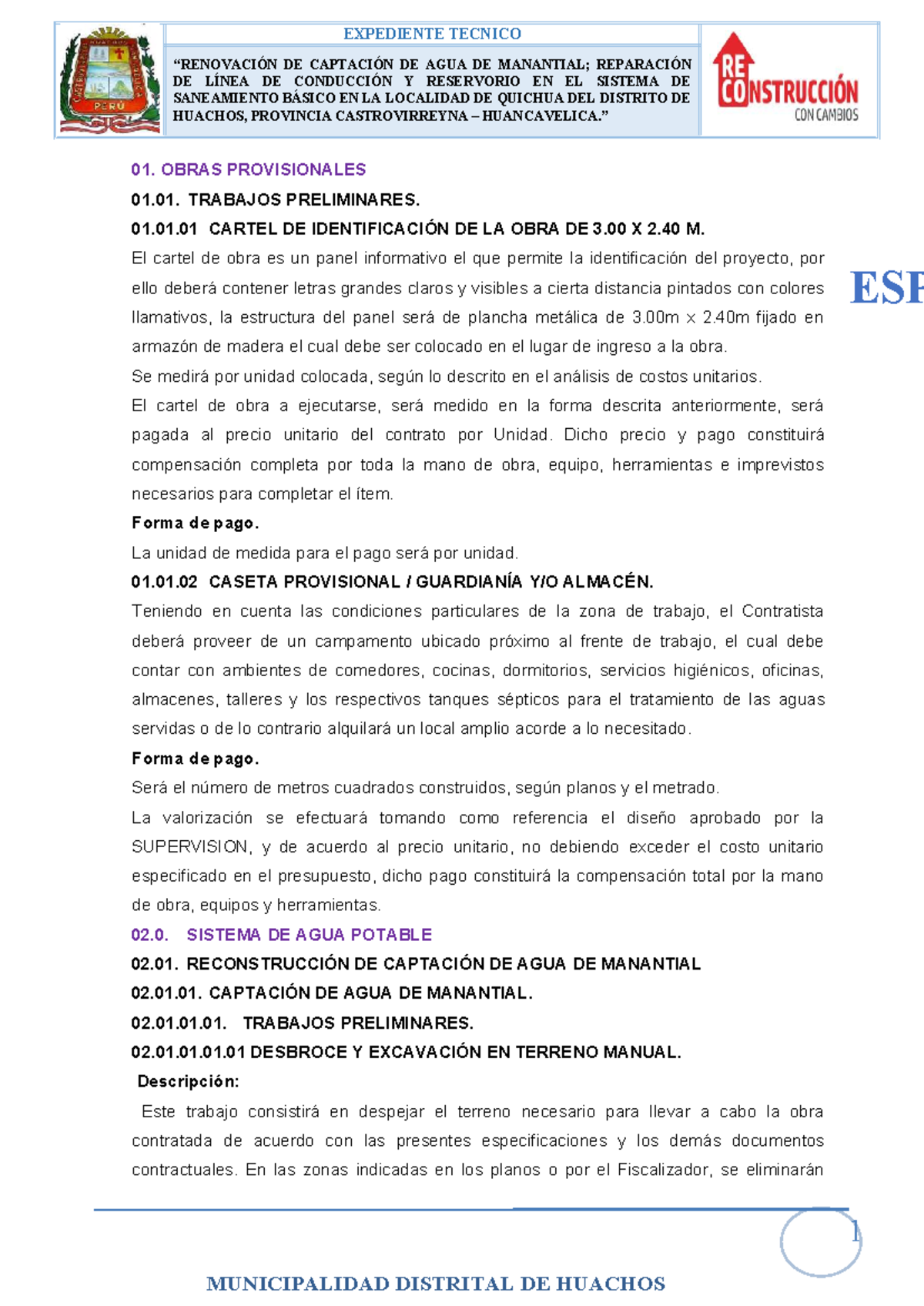 Especificaciones Técnicas del Sistema de Agua Potable - Quichua (02) - Studocu