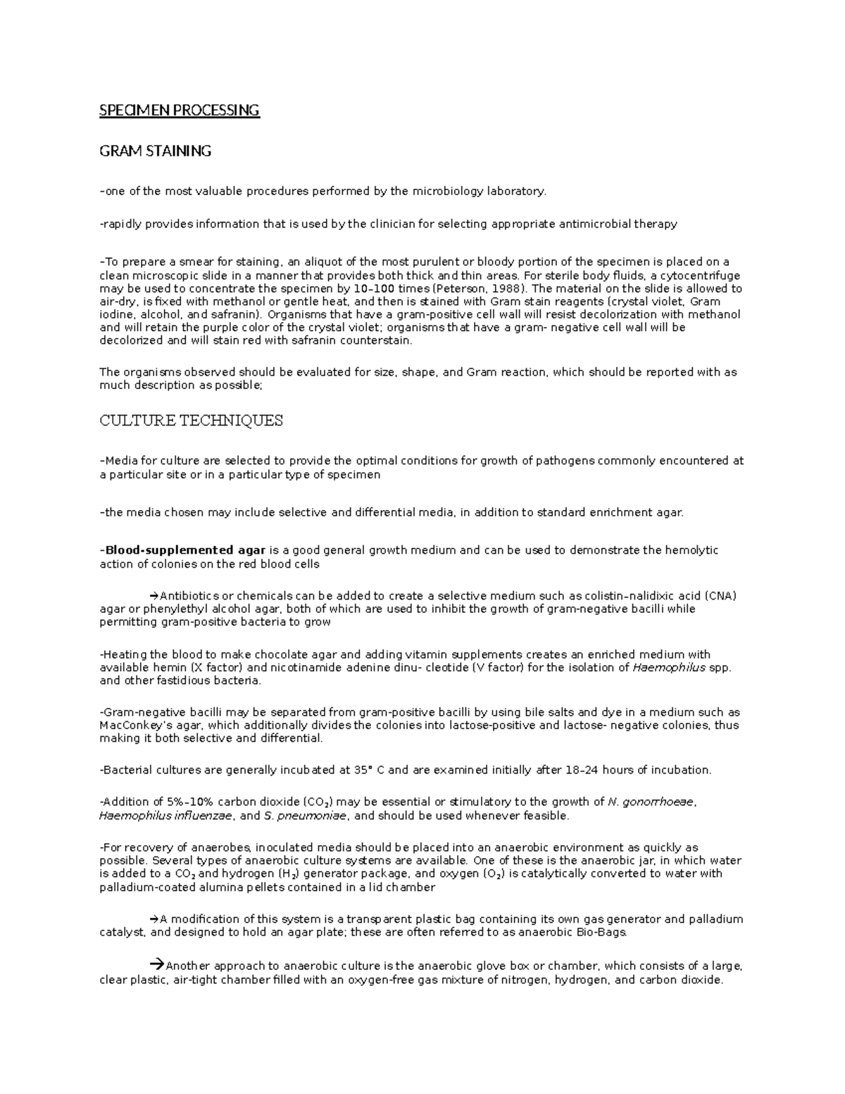 Bacteriology Report: Specimen Processing & Gram Staining Techniques - Studocu