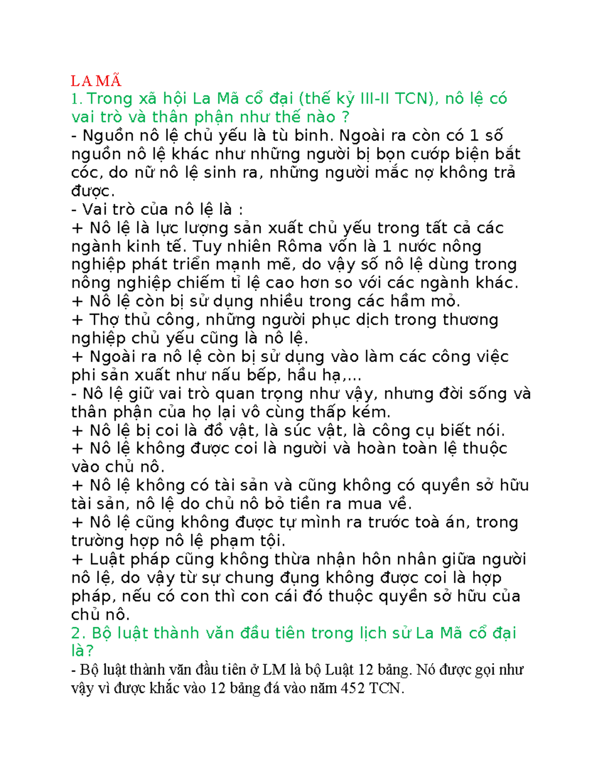 LA MÃ CỔ ĐẠI: Vai Trò và Thân Phận Của Nô Lệ Trong Xã Hội - Studocu