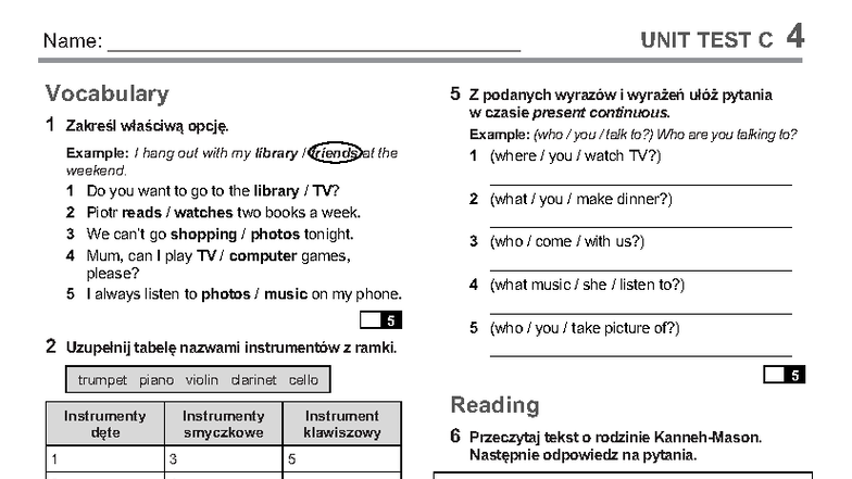 Link L4 U4 Unit Test C: Klasa IV Vocabulary & Grammar - Studocu