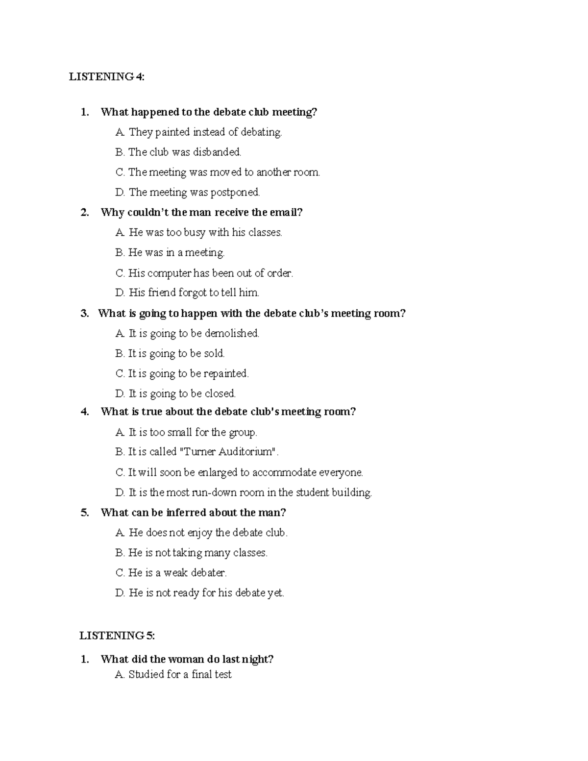 Listening 4, 5 & 6: Debate Club & Assignment Insights - Studocu