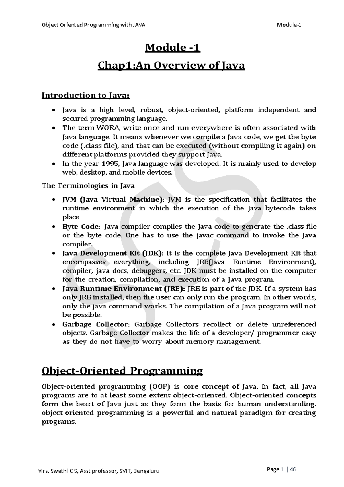 Object Oriented Programming with JAVA M1: Overview and Concepts - Studocu