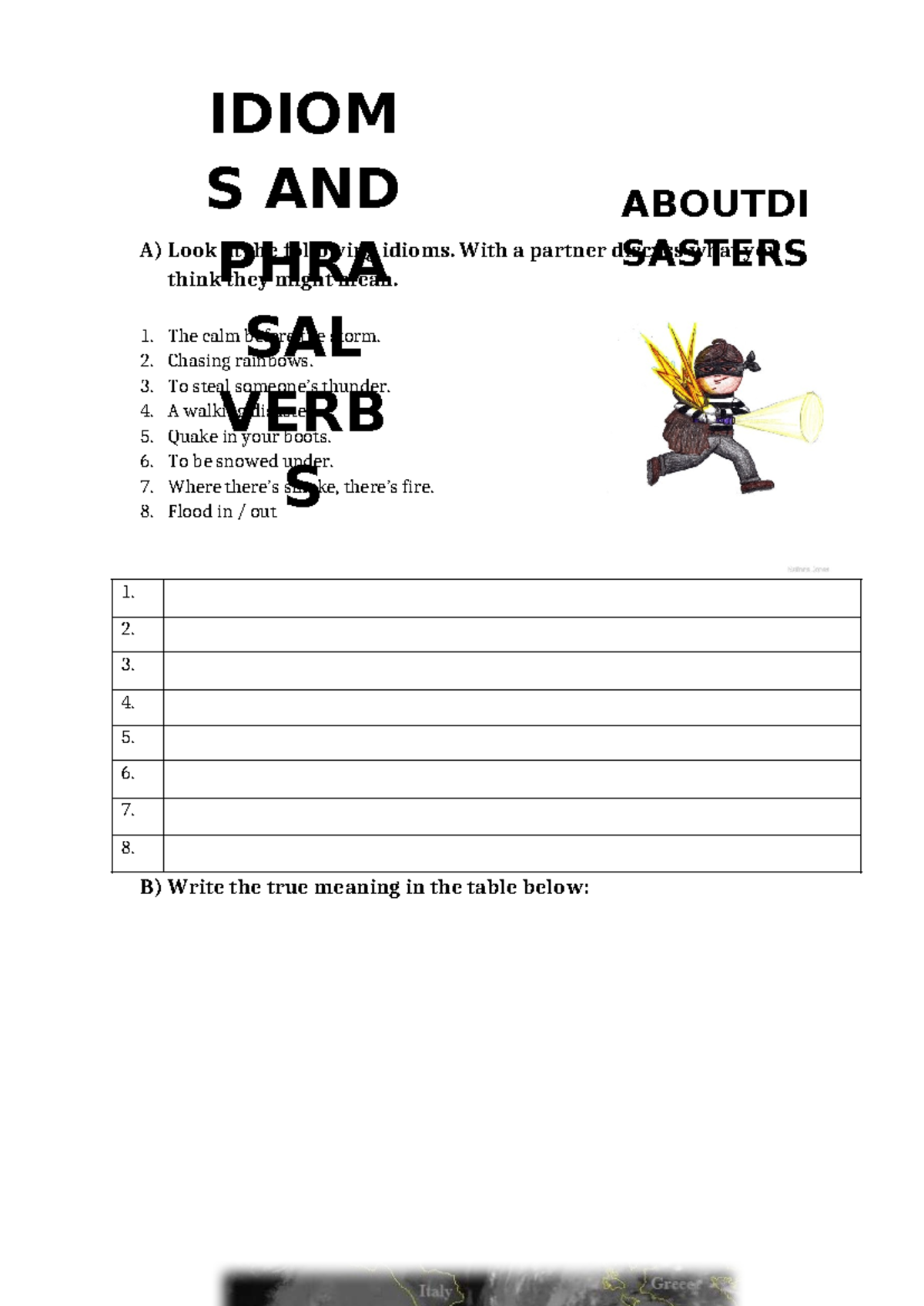 IDIOMS & PHRASAL VERBS: NATURAL DISASTERS (IDIOM & VERB EXERCISES ...