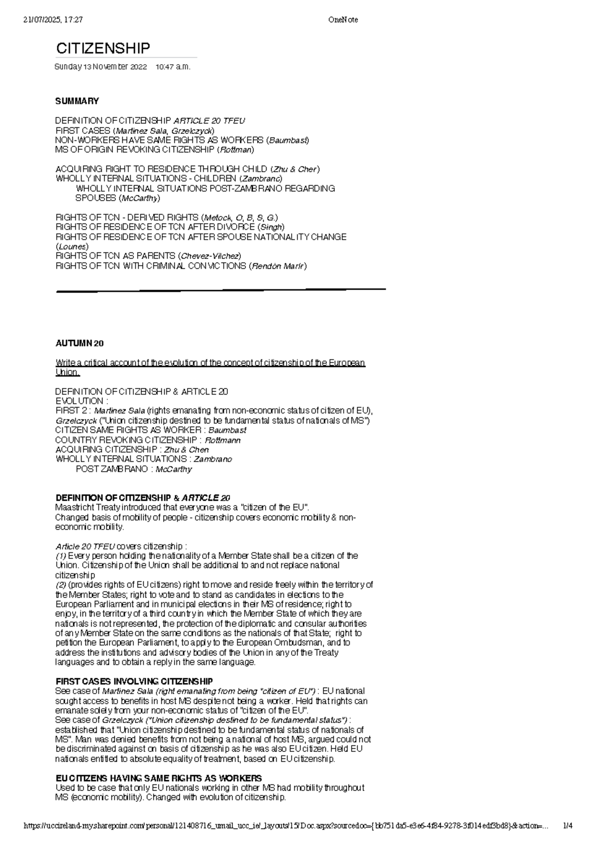 CITIZENSHIP ESSAY: EVOLUTION & JURISPRUDENCE (EU LAW) 17:27 - Studocu