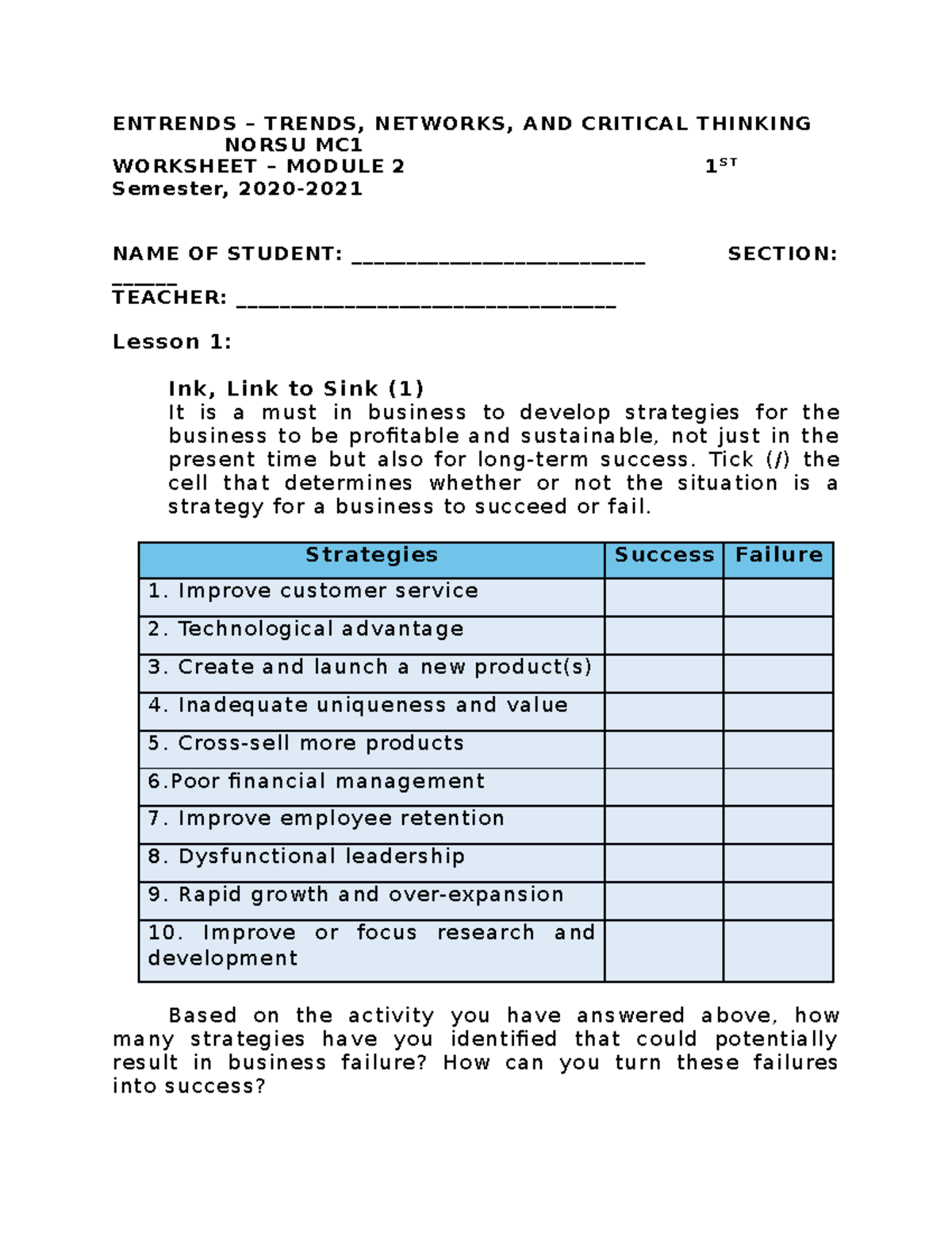 En Trends Module 2-Worksheet - ENTRENDS – TRENDS, NETWORKS, AND ...