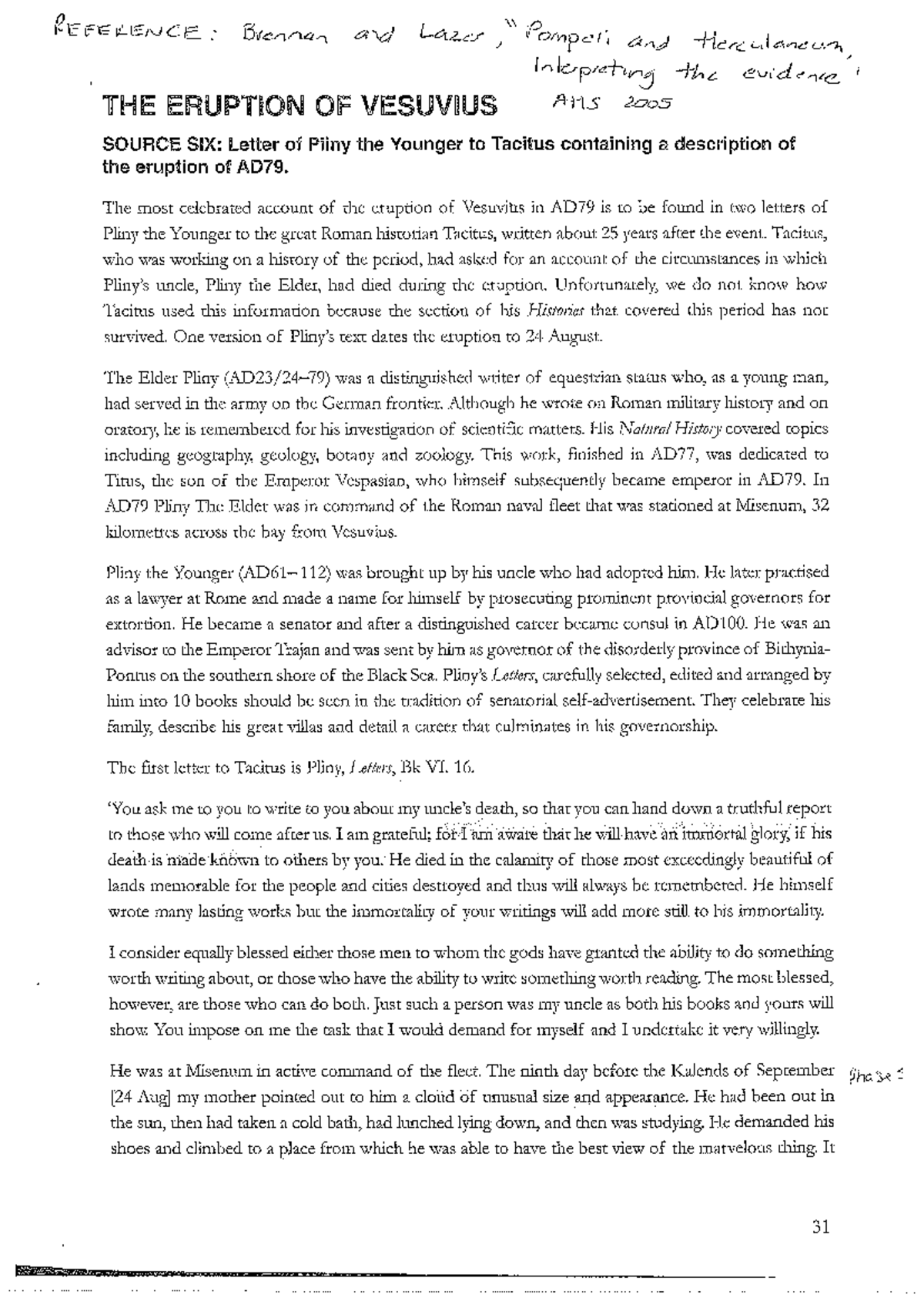 AHS 2005: Pliny the Younger's Letters on the Vesuvius Eruption - Studocu