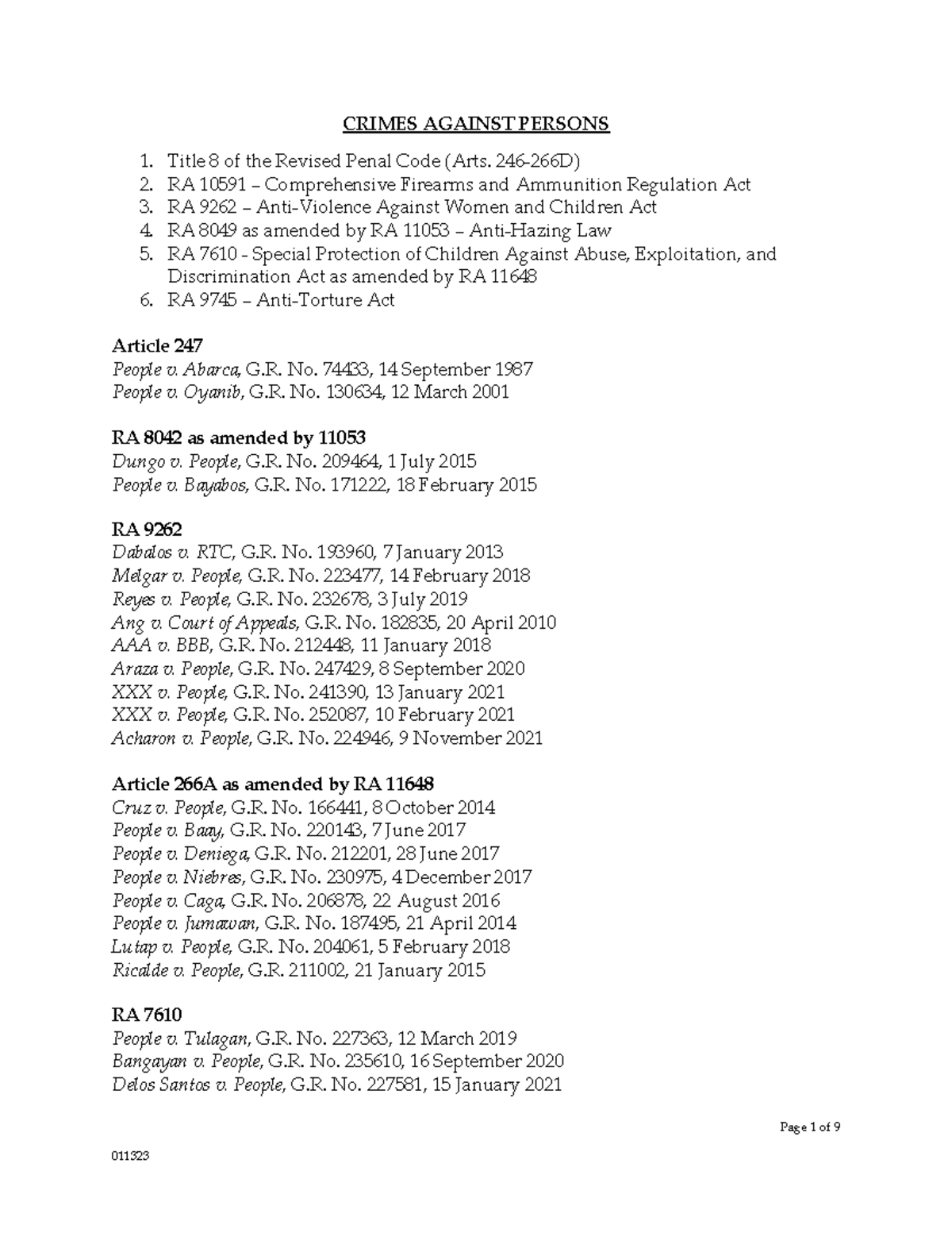 Criminal Law 2 Syllabus 2023: Overview of Key Offenses and Statutes ...