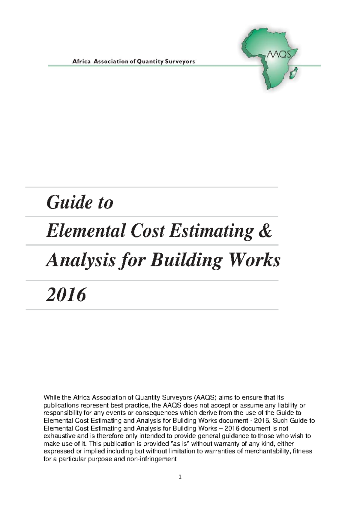 Guide to Elemental Cost Estimating Analysis for Building Works 2016 ...