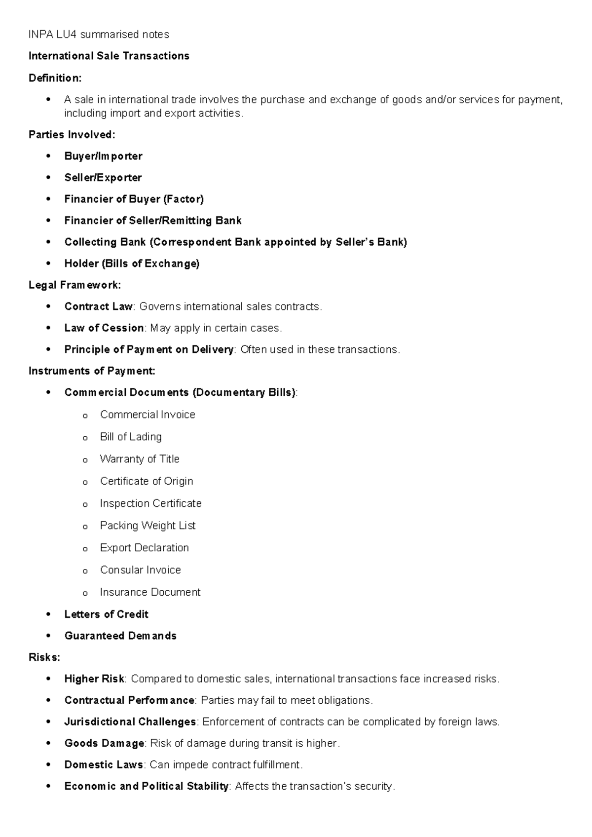 INPA LU4 International Sale Transactions Overview and Key ...