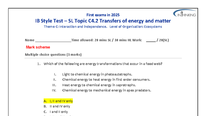 IB SL 2025 Exam: C4.2 Transfers of Energy & Matter in Ecosystems - Studocu