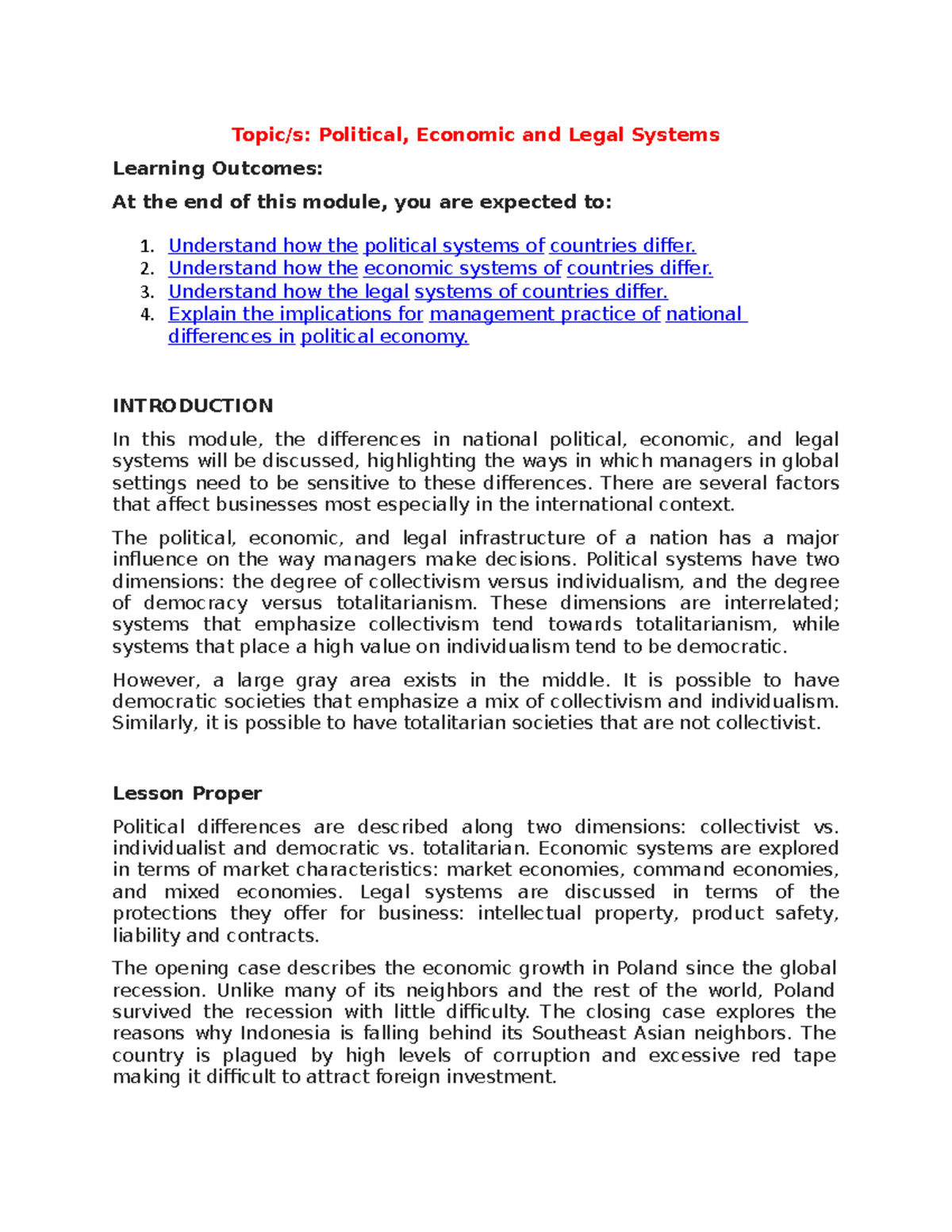 Political, Economic & Legal Systems: Understanding National Differences ...