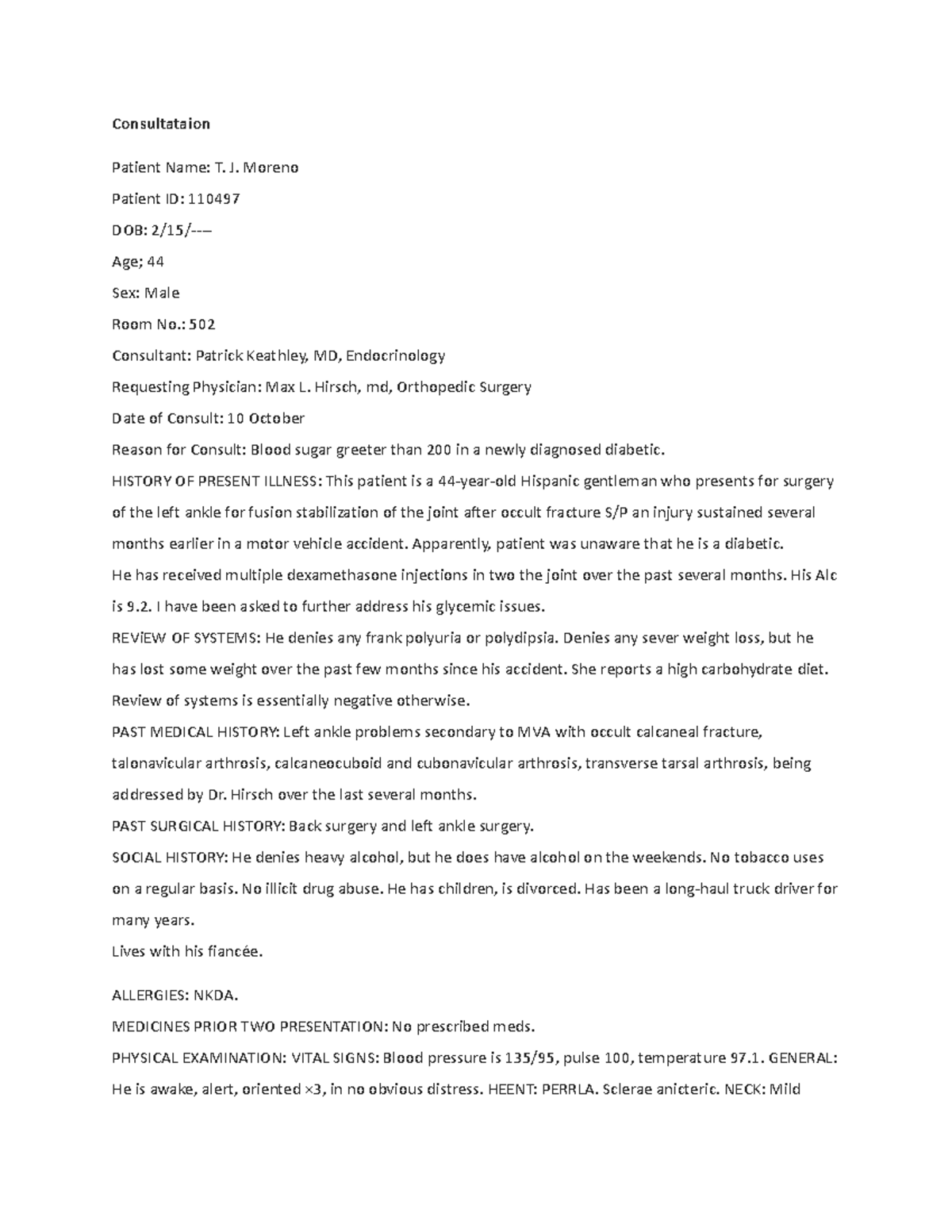 Consultation Note for T. J. Moreno - Diabetes Management Plan - Studocu