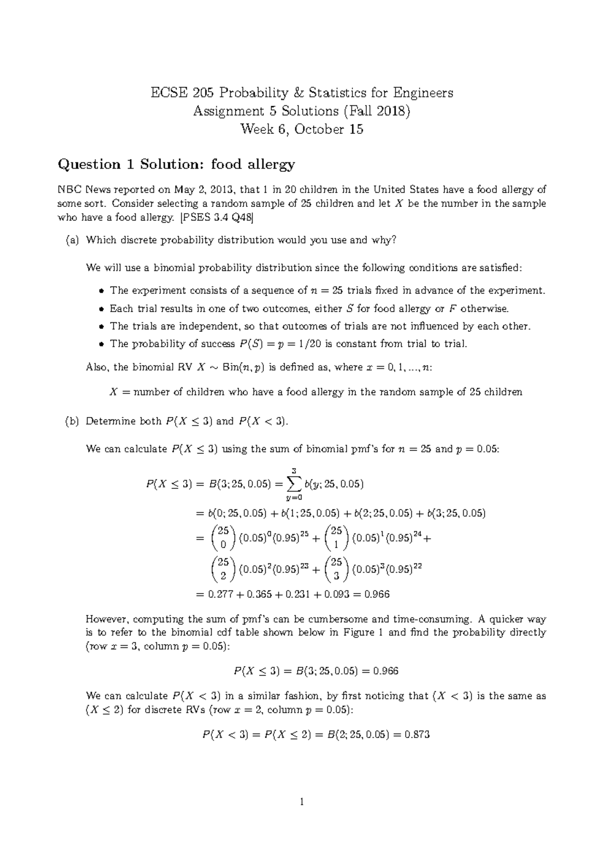 ECSE 205 Fall 2018 Exam A5 Solutions on Probability & Statistics - Studocu
