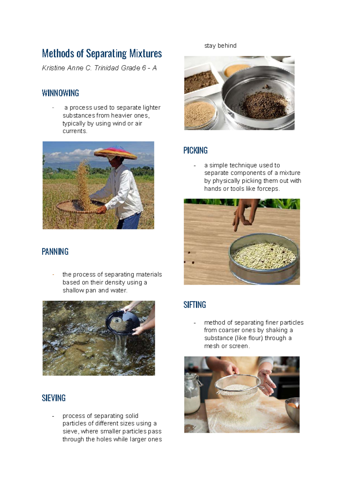 Grade 6 Science: Methods of Separating Mixtures - Studocu