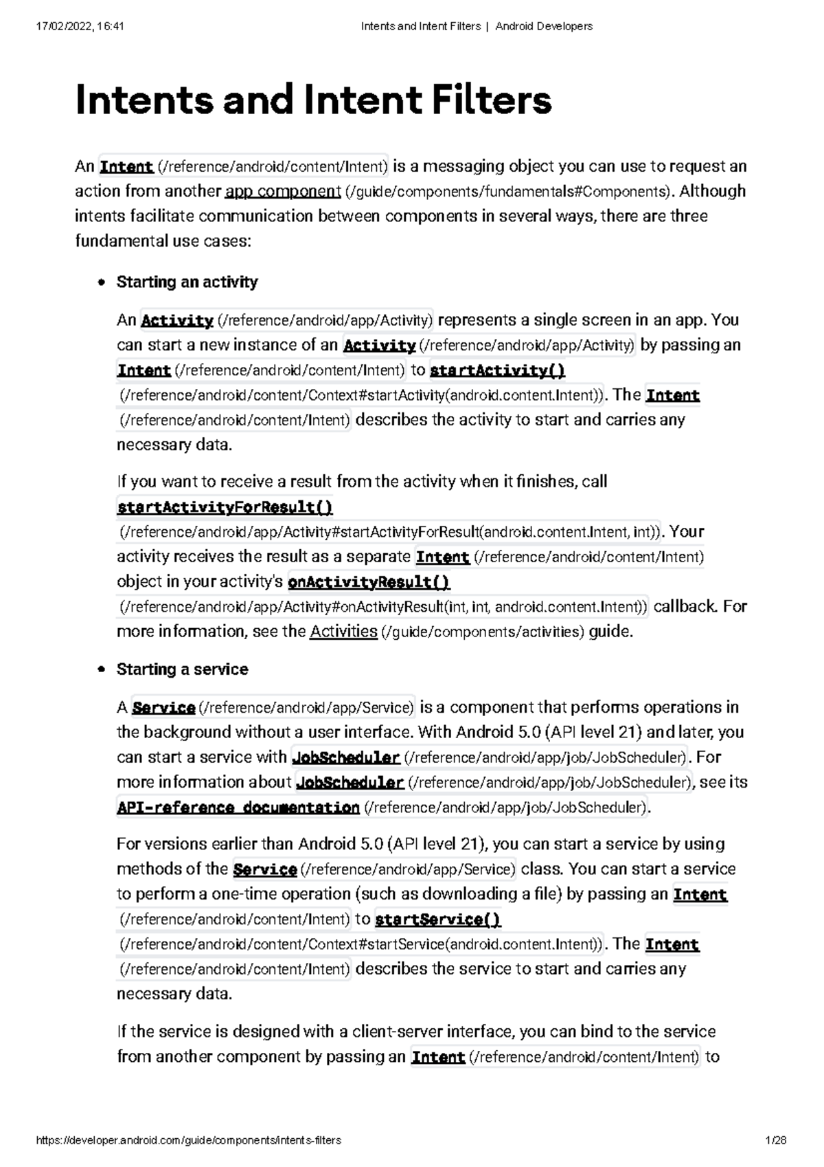 Intents and Intent Filters - Although intents facilitate communication ...