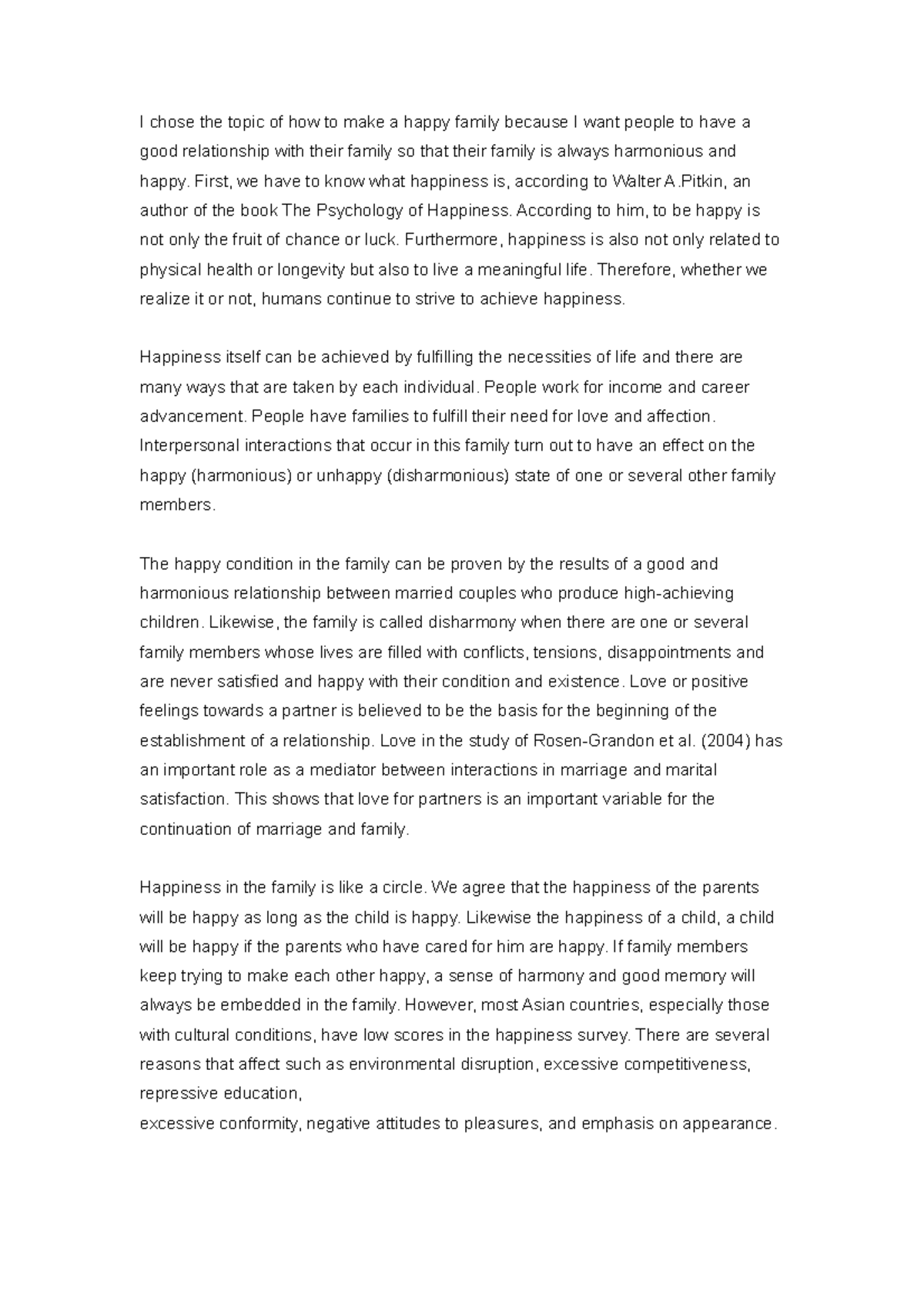 Essay on Creating a Happy Family: Key Insights and Strategies - Studocu