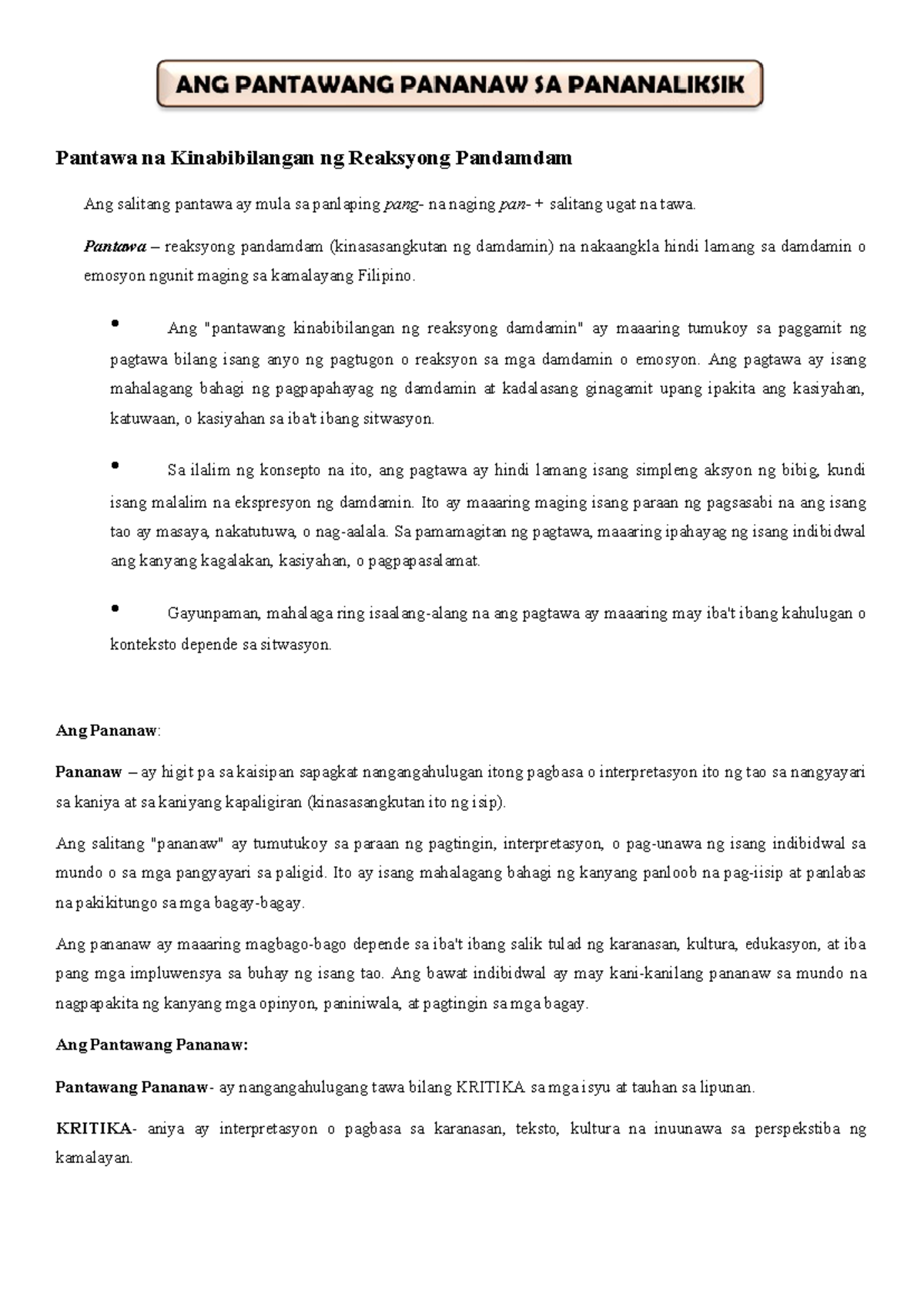 ANG- Pantawang Pananaw sa Reaksyong Pandamdam - Pananaliksik-GP2 071127 ...