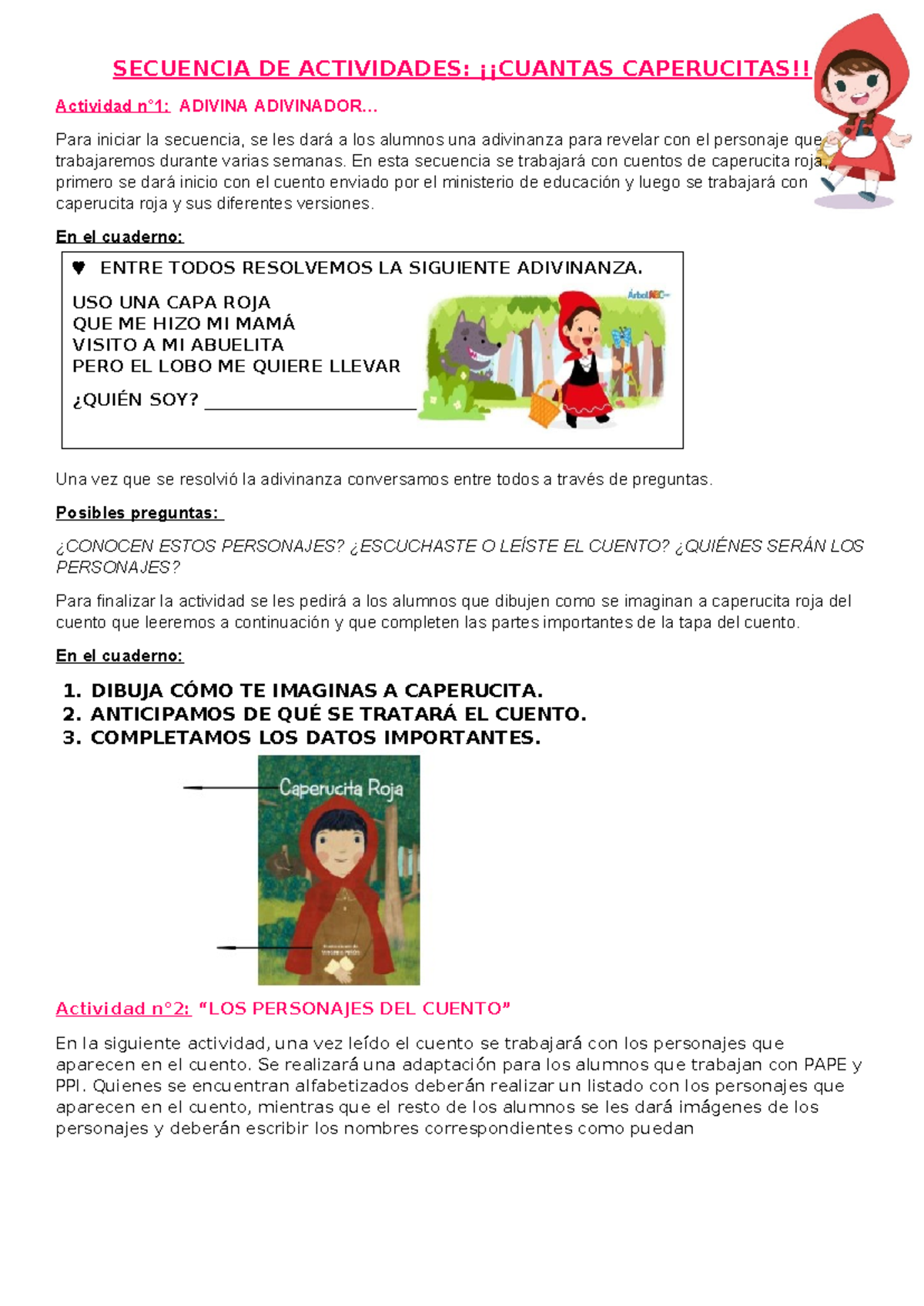 Secuencia Didáctica n°5: Cuentos de Caperucita Roja y sus Actividades ...