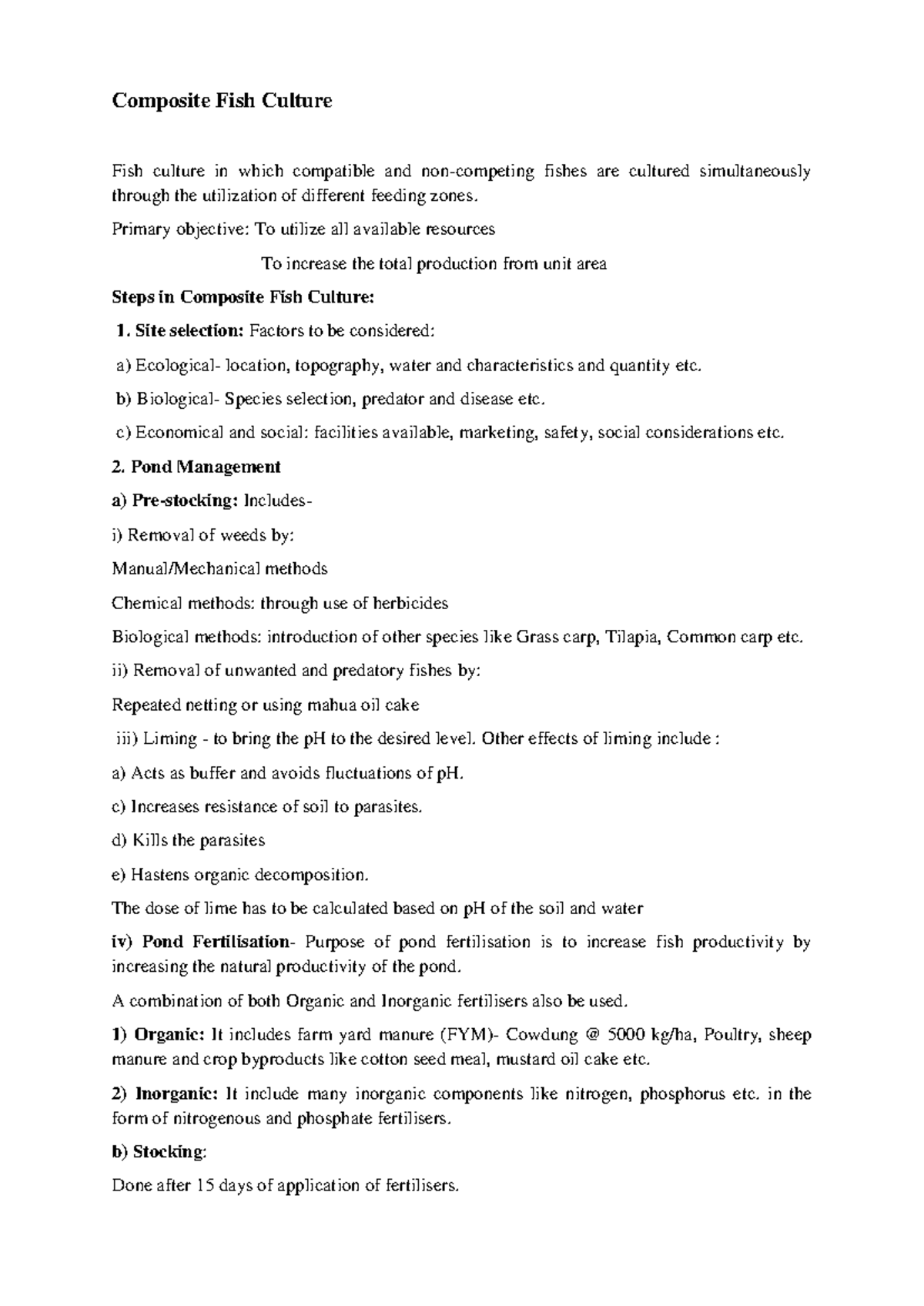 Composite Fish Culture: Techniques and Management (Course 4 10 19 ...