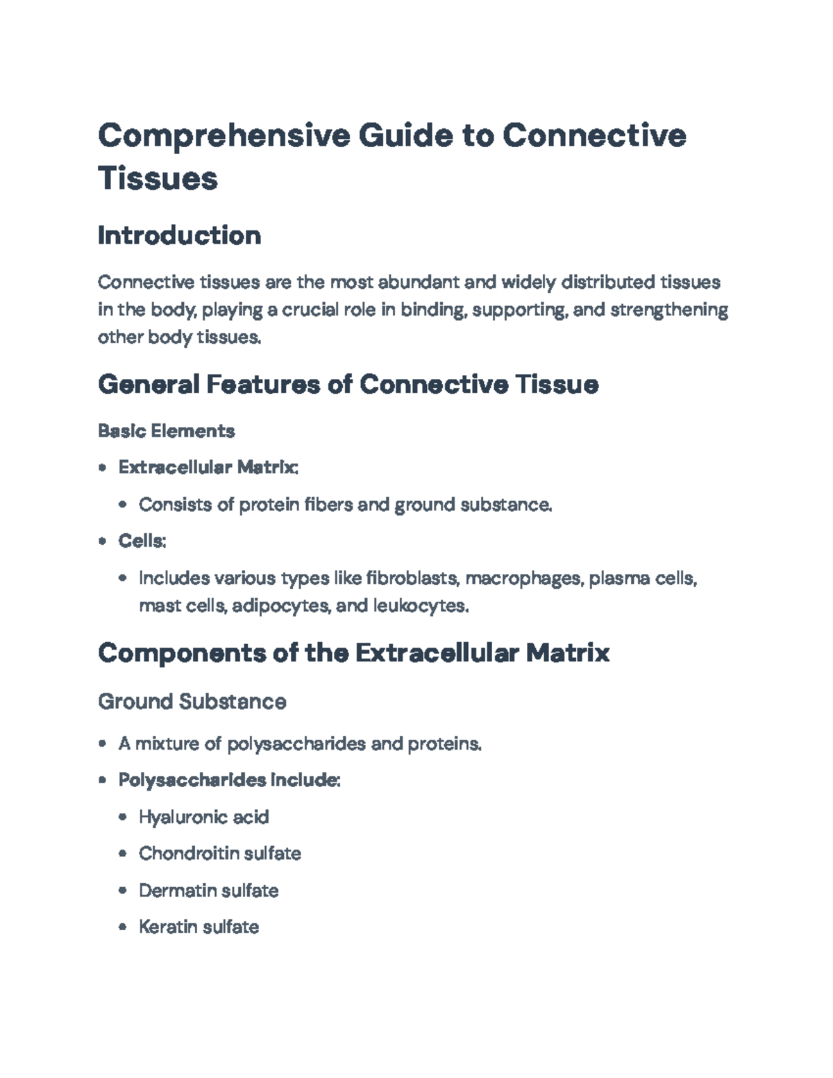 Comprehensive Guide to Connective Tissues: Overview & Features - Studocu