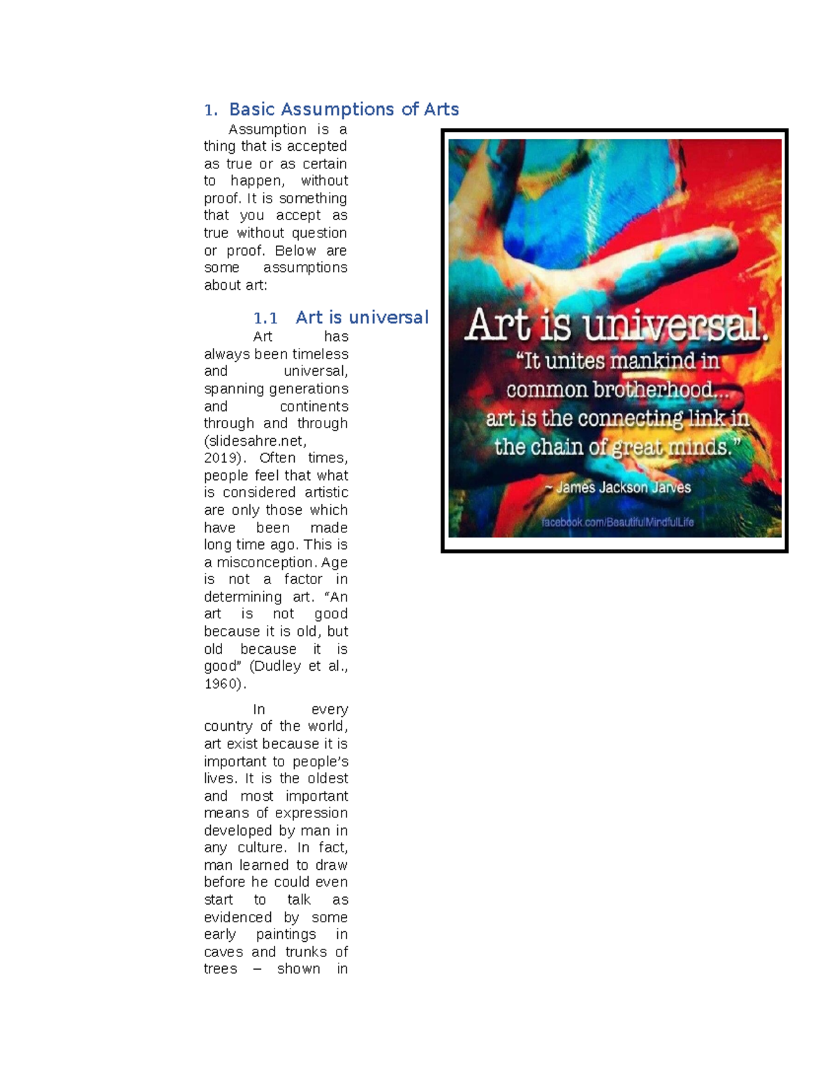 Basic Assumptions of Arts - 1. Basic Assumptions of Arts Assumption is ...