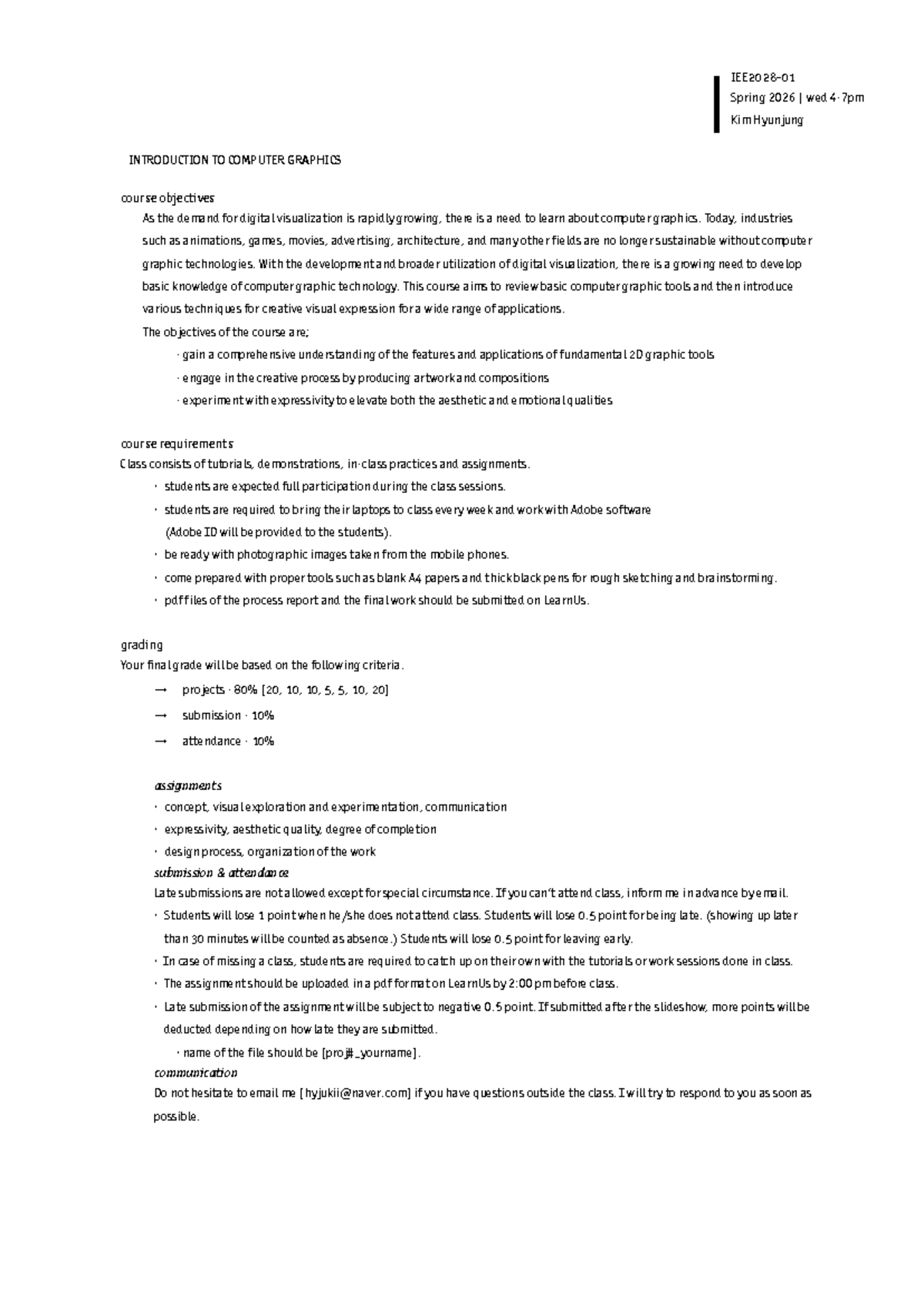Spring 2026 ICG Syllabus: Intro to Computer Graphics Course - Studocu