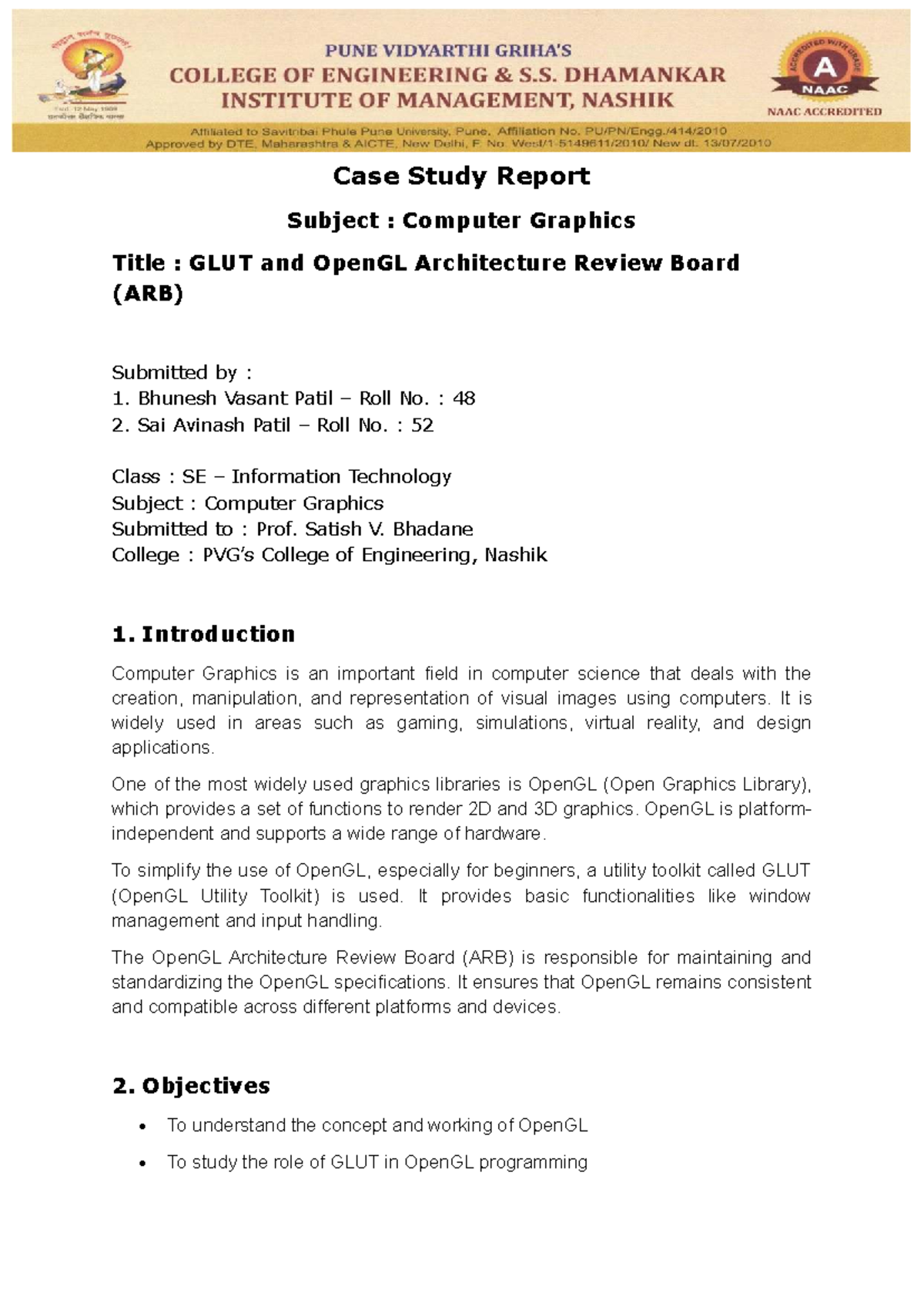 Case Study: GLUT and OpenGL ARB in Computer Graphics (CS101) - Studocu