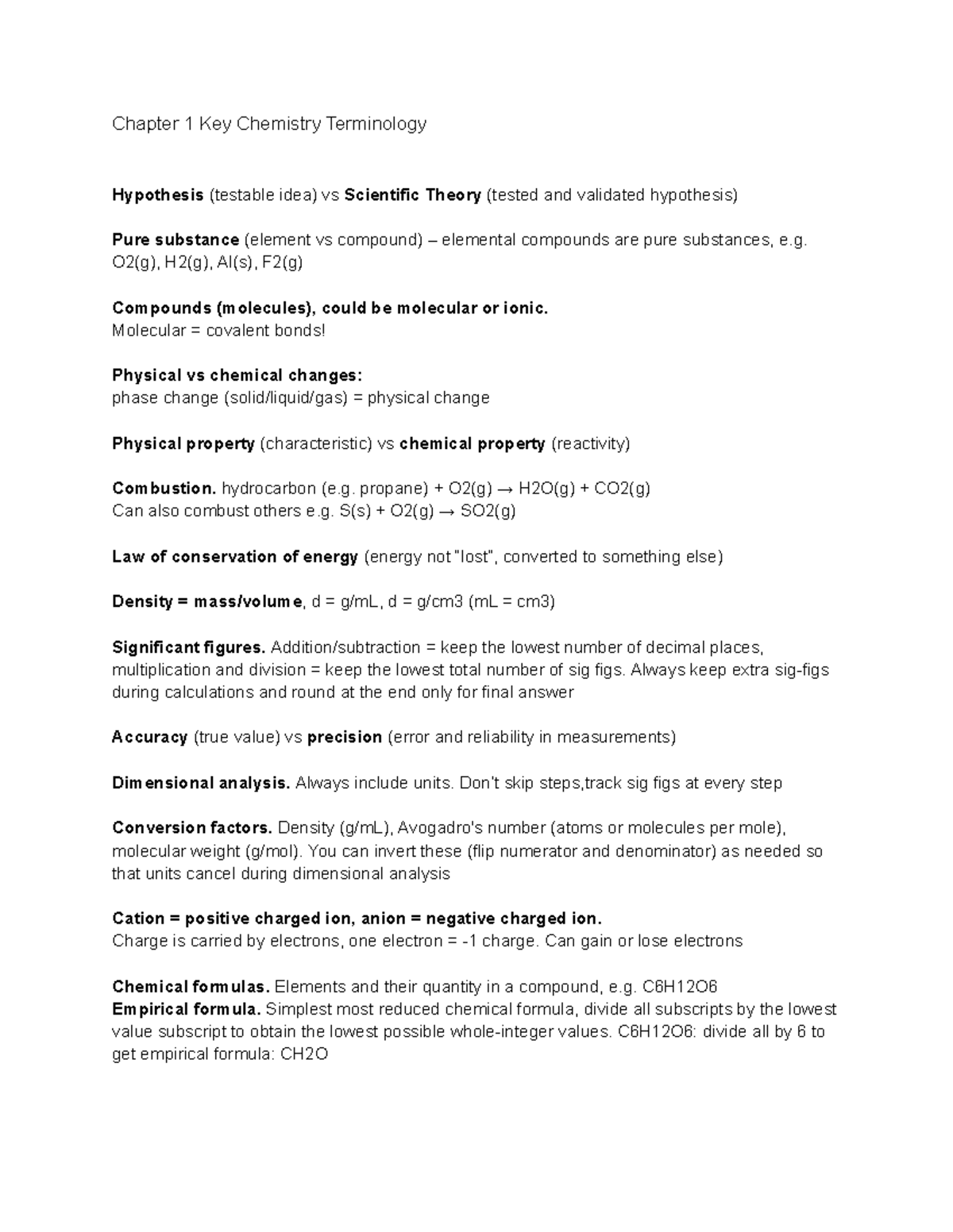 Chapter 1 Key Chemistry Terms: Hypothesis, Theory, and Properties - Studocu