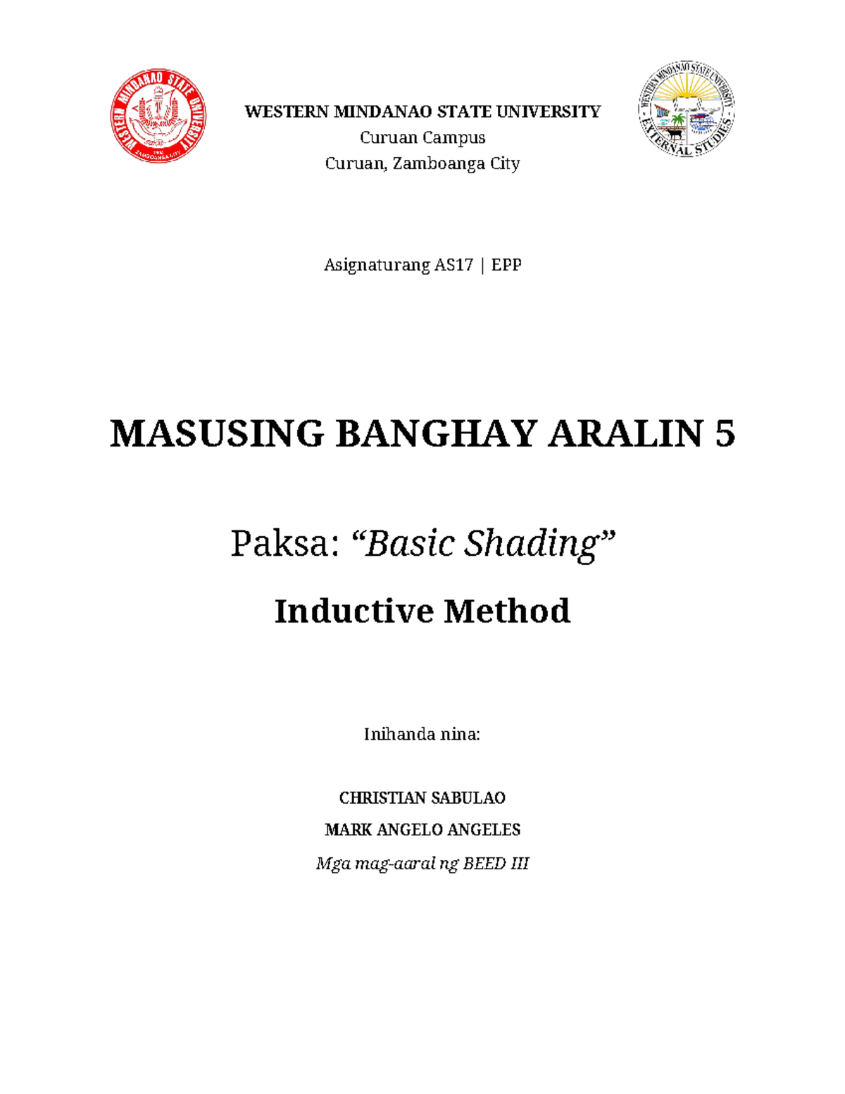 Lesson plan in EPP. Pamamaraan ng basic shading - WESTERN MINDANAO STATE UNIVERSITY Curuan ...