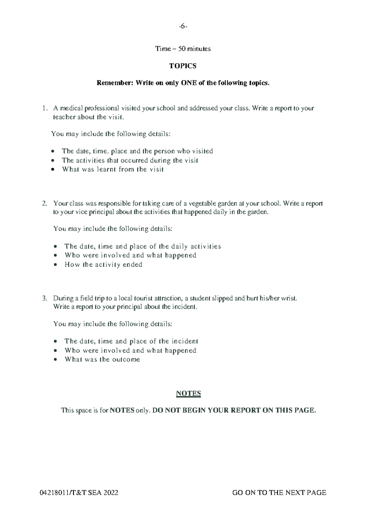 CW-2022 - SEA Past Paper Report Writing Topics - Studocu