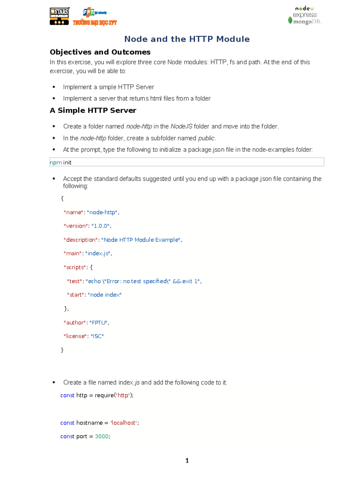 Exercise 3 - Node and HTTP module - Node and the HTTP Module Objectives ...