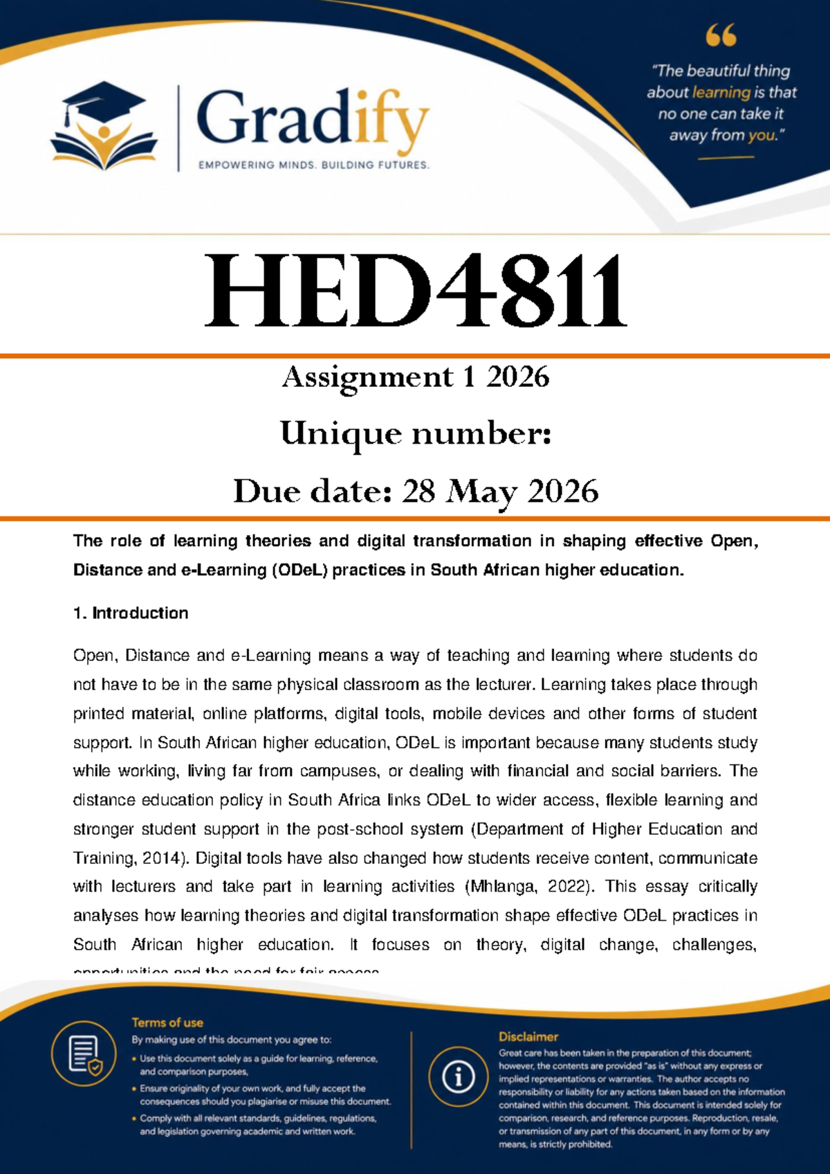 HED4811 Assignment 1: Learning Theories & Digital Transformation in ...