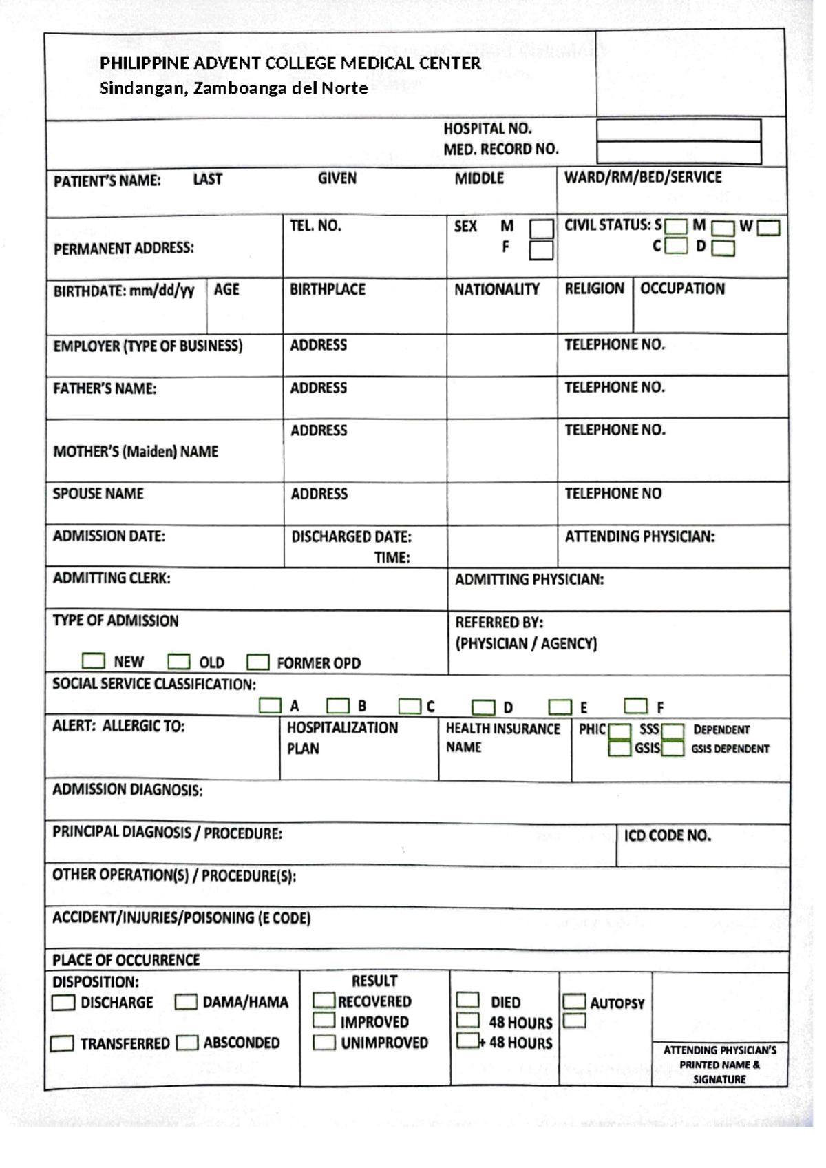 PHILIPPINE ADVENT COLLEGE MEDICAL CENTER Pseudo-Chart Notes - Studocu