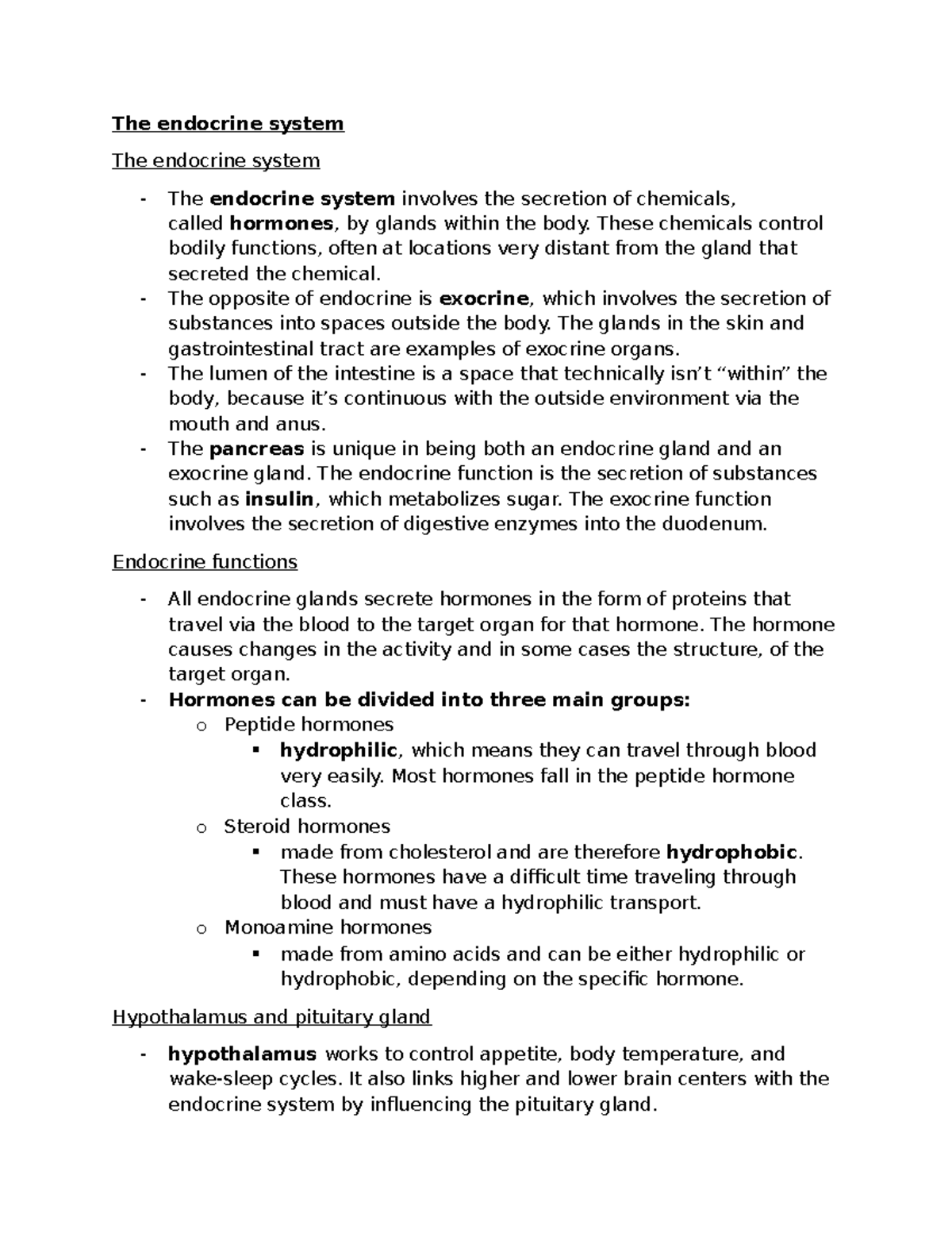 Endocrine System Overview: Hormones, Glands, and Functions - Studocu
