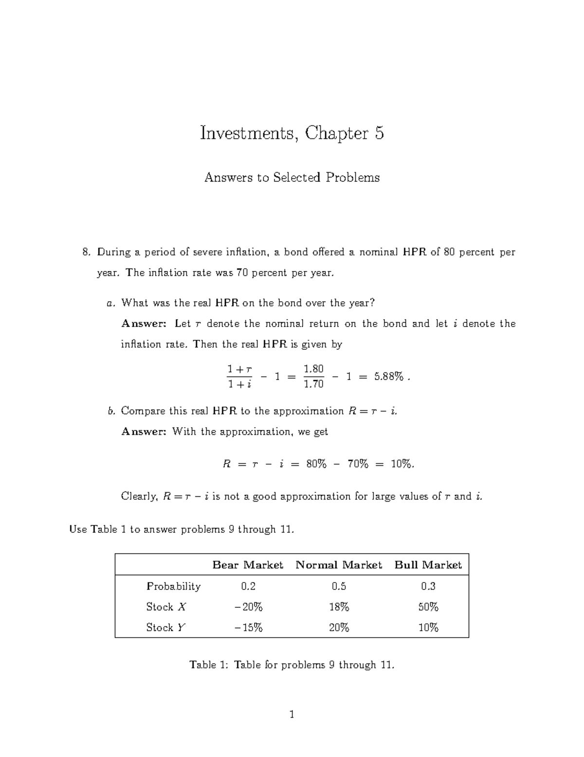 Investment Analysis Solutions: Chapter 5 Problems Explained - Studocu