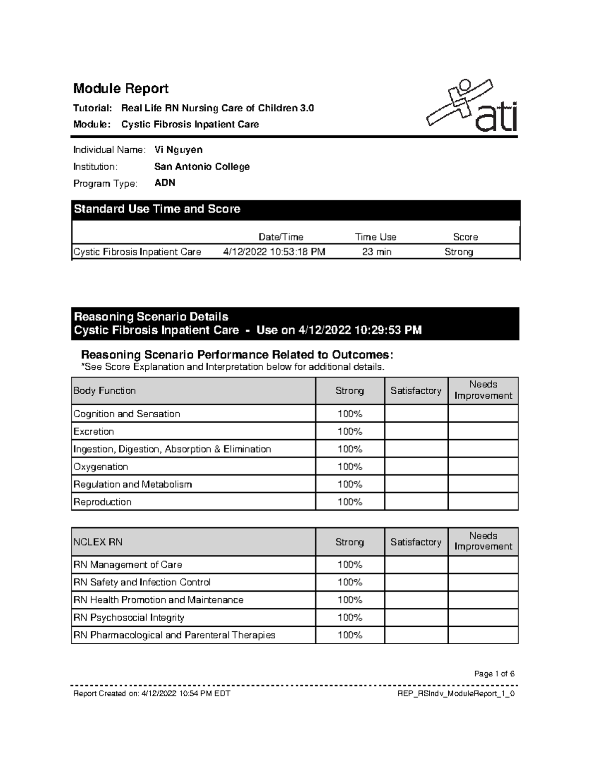 ATI Real Life 3.0 Nursing Care of Children Cystic Fibrosis - Module ...