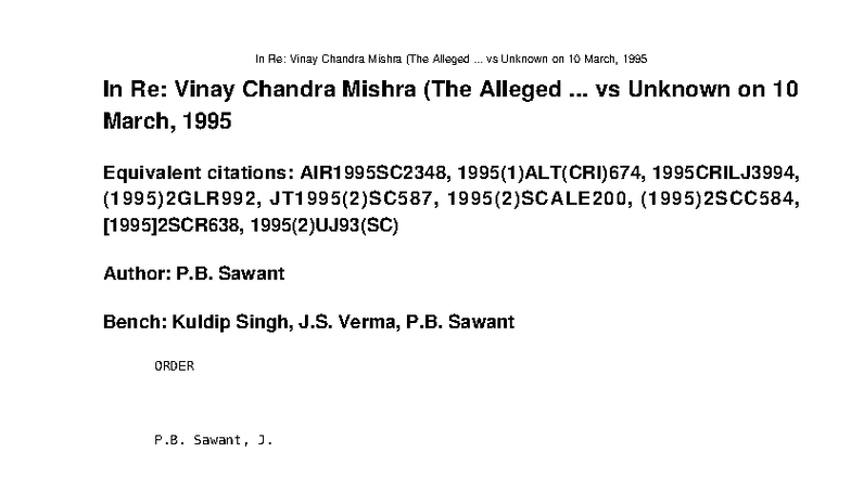 In Re: Vinay Chandra Mishra - Contempt Proceedings Overview (1995 ...