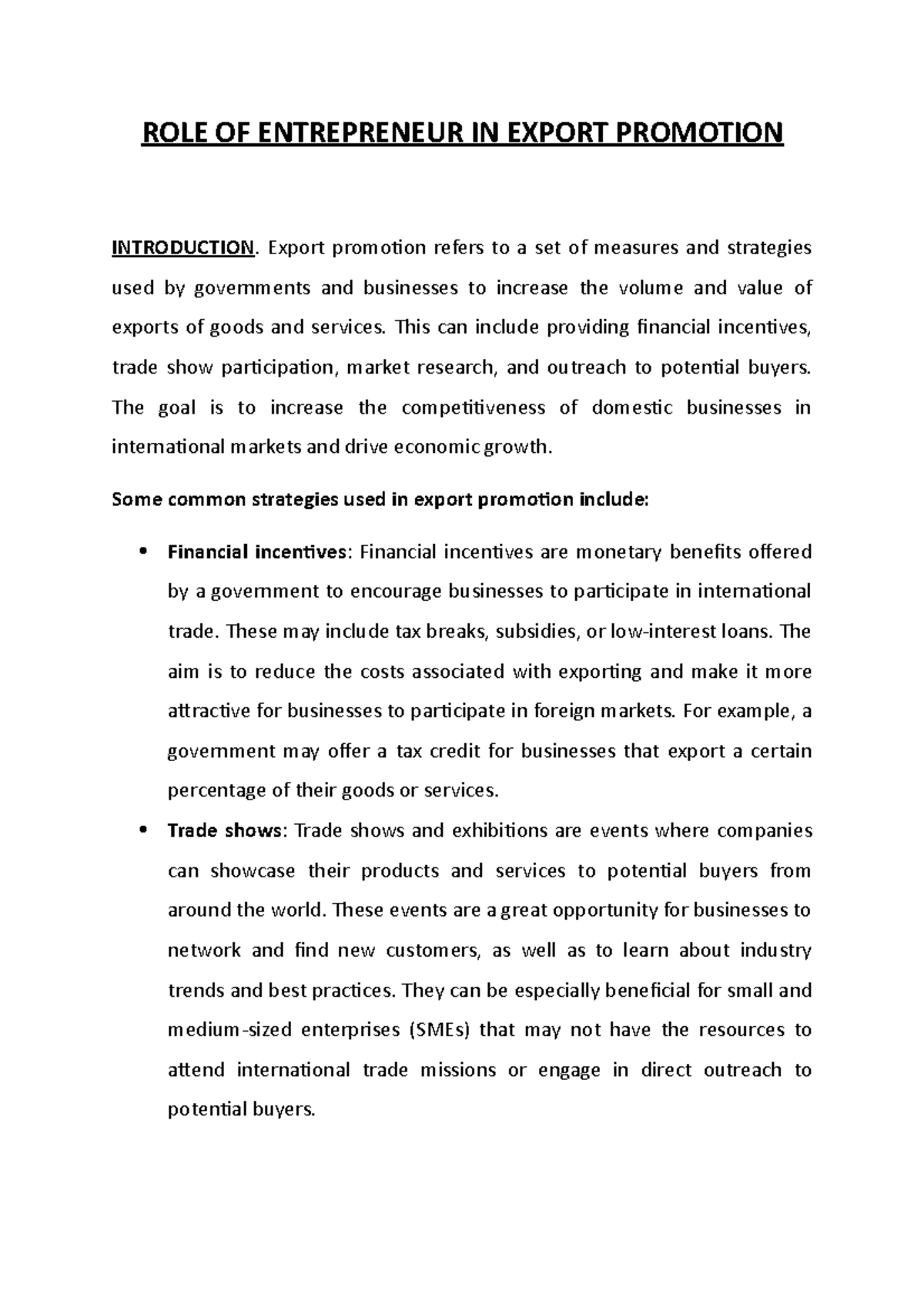 Entrepreneurs and Their Crucial Role in Export Promotion Strategies ...