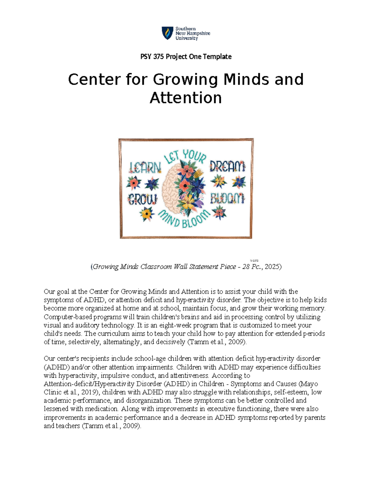PSY 375 Project One: ADHD Cognitive Training Approaches and Outcomes ...