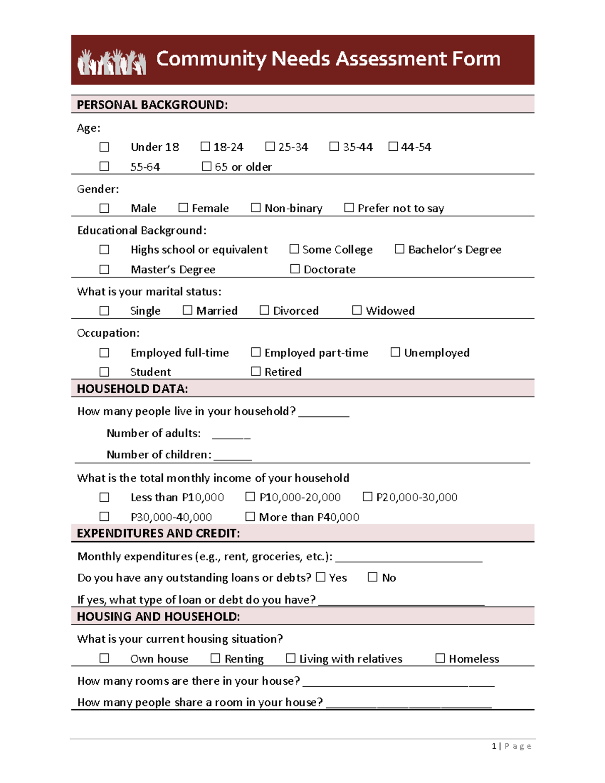 Community Needs Assessment Form: A Survey Template for Data Collection - Studocu