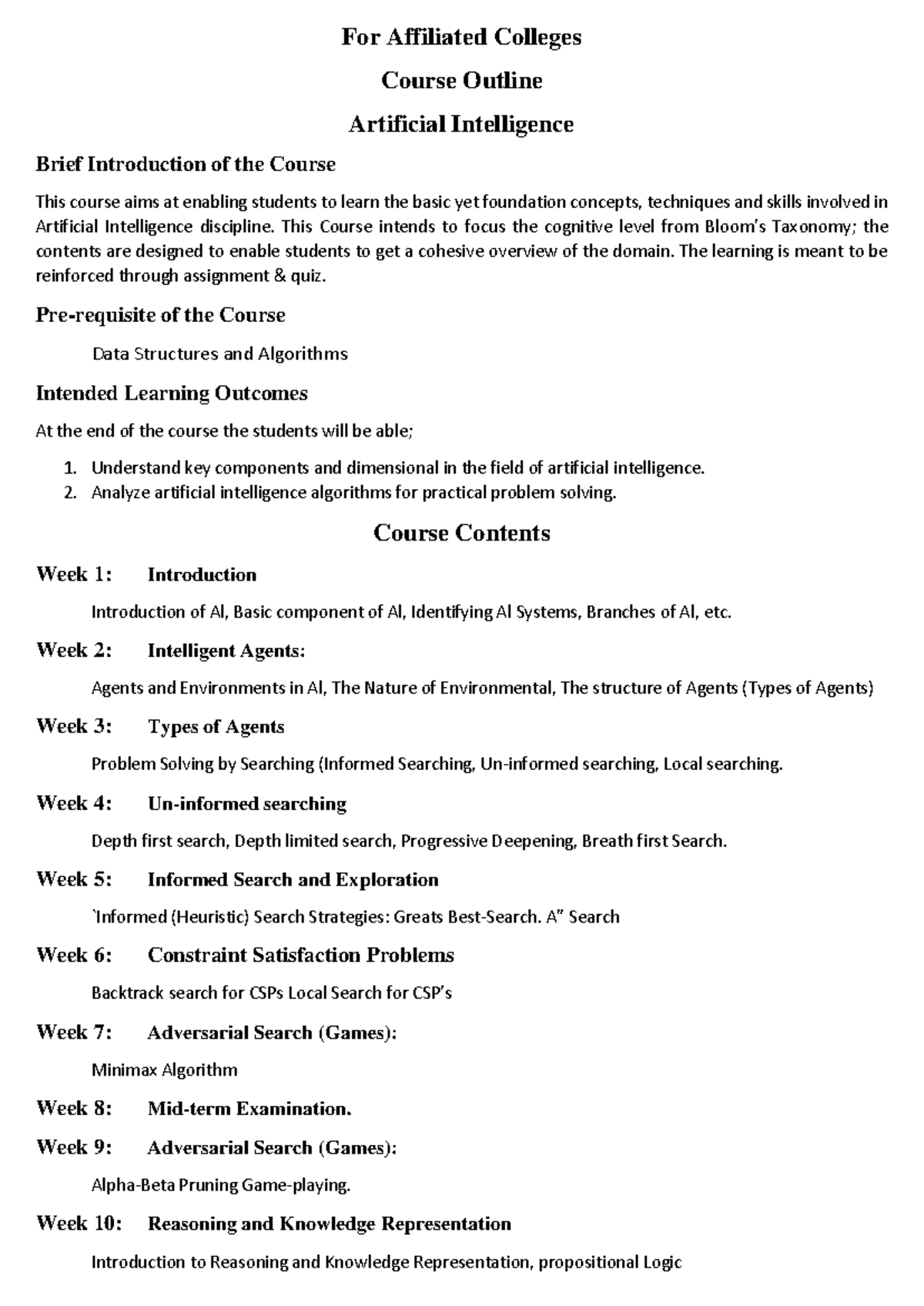 AI 101: Course Outline for Artificial Intelligence Fundamentals - Studocu